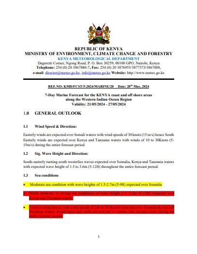 7 Days Marine Forecast 21st-27th May 2024
