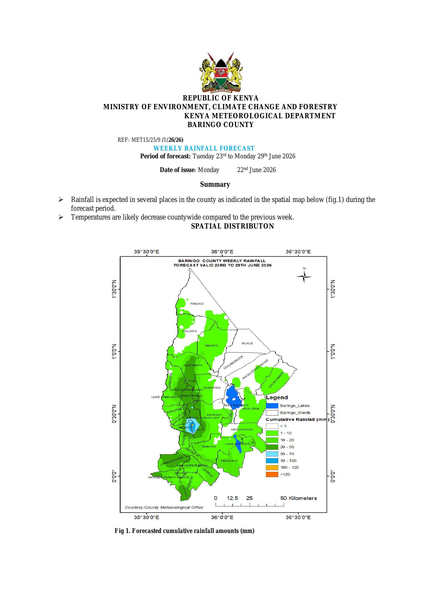 Baringo County Weekly Weather Forecast Valid 23 to 29th June 2026