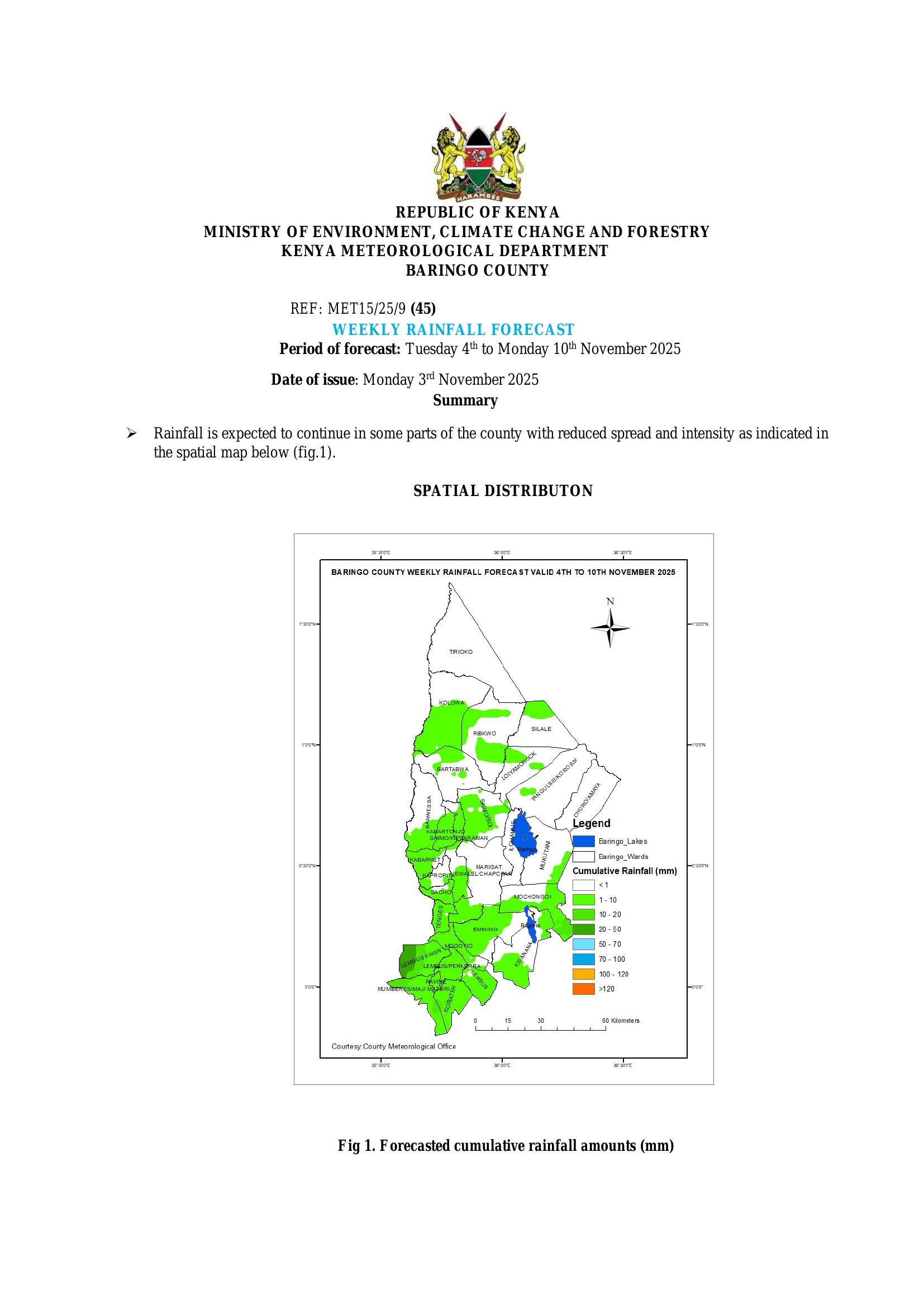 Baringo County weekly (4 to 10 Nov. 2025)