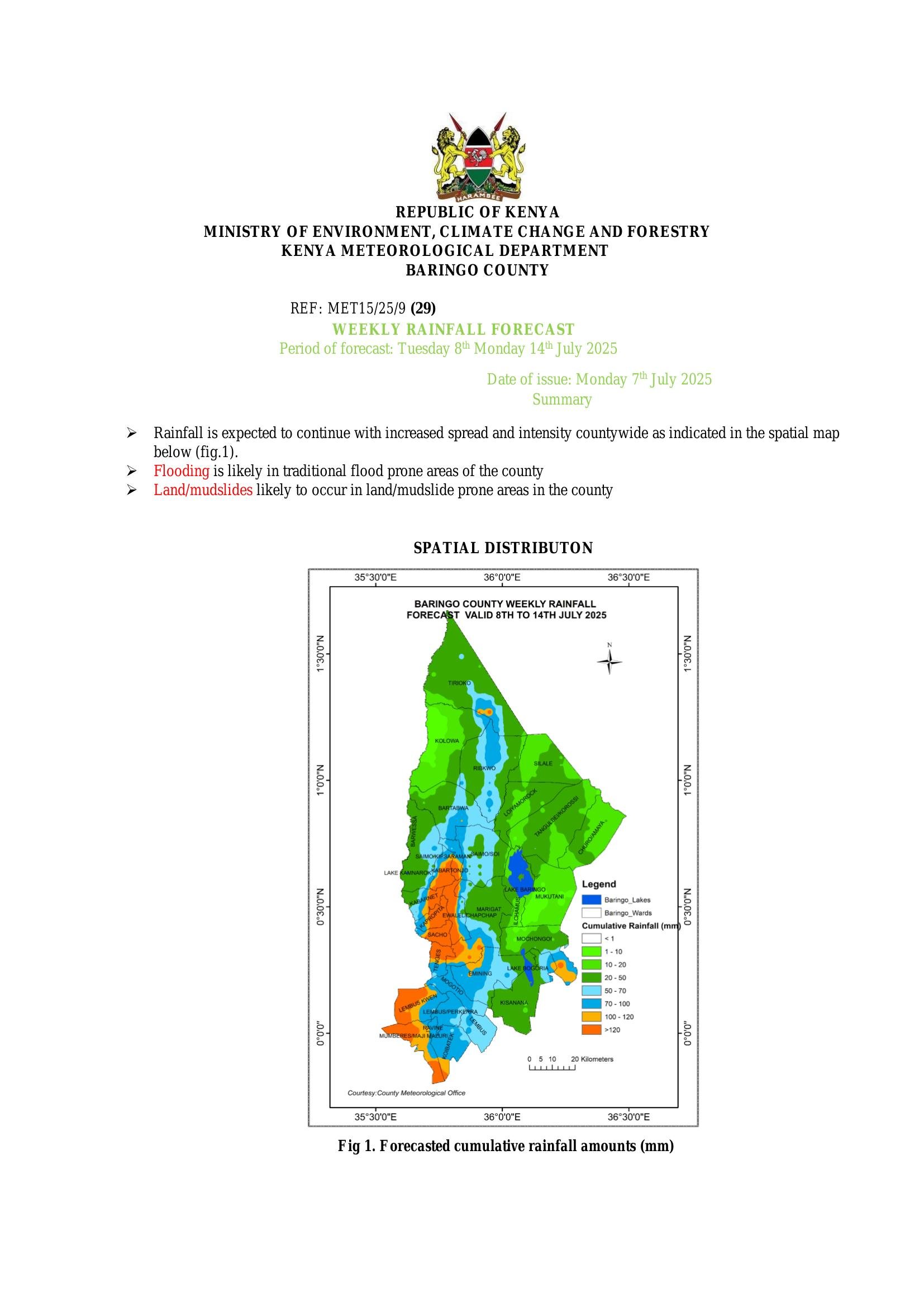 Baringo weekly forecast( 8-14 July 2025)