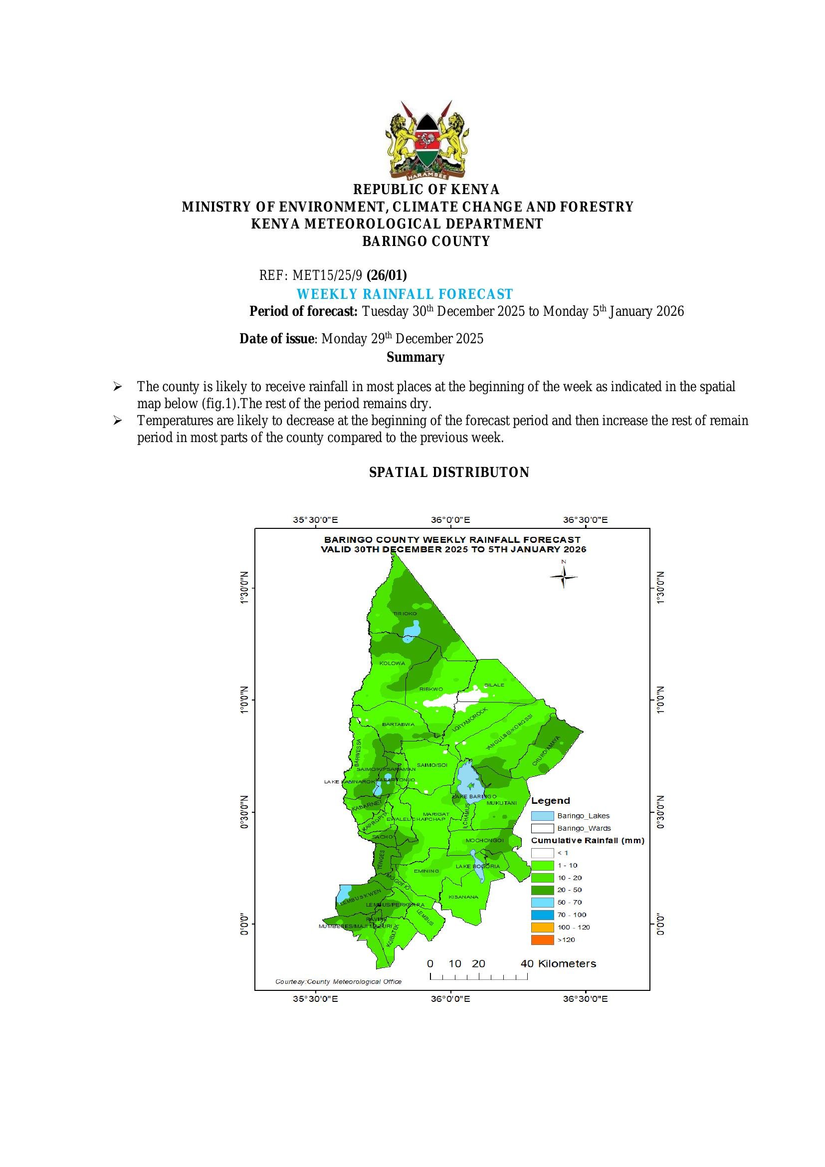 Baringo County Weekly (30th Dec. 2025 to 5th Jan 2026)
