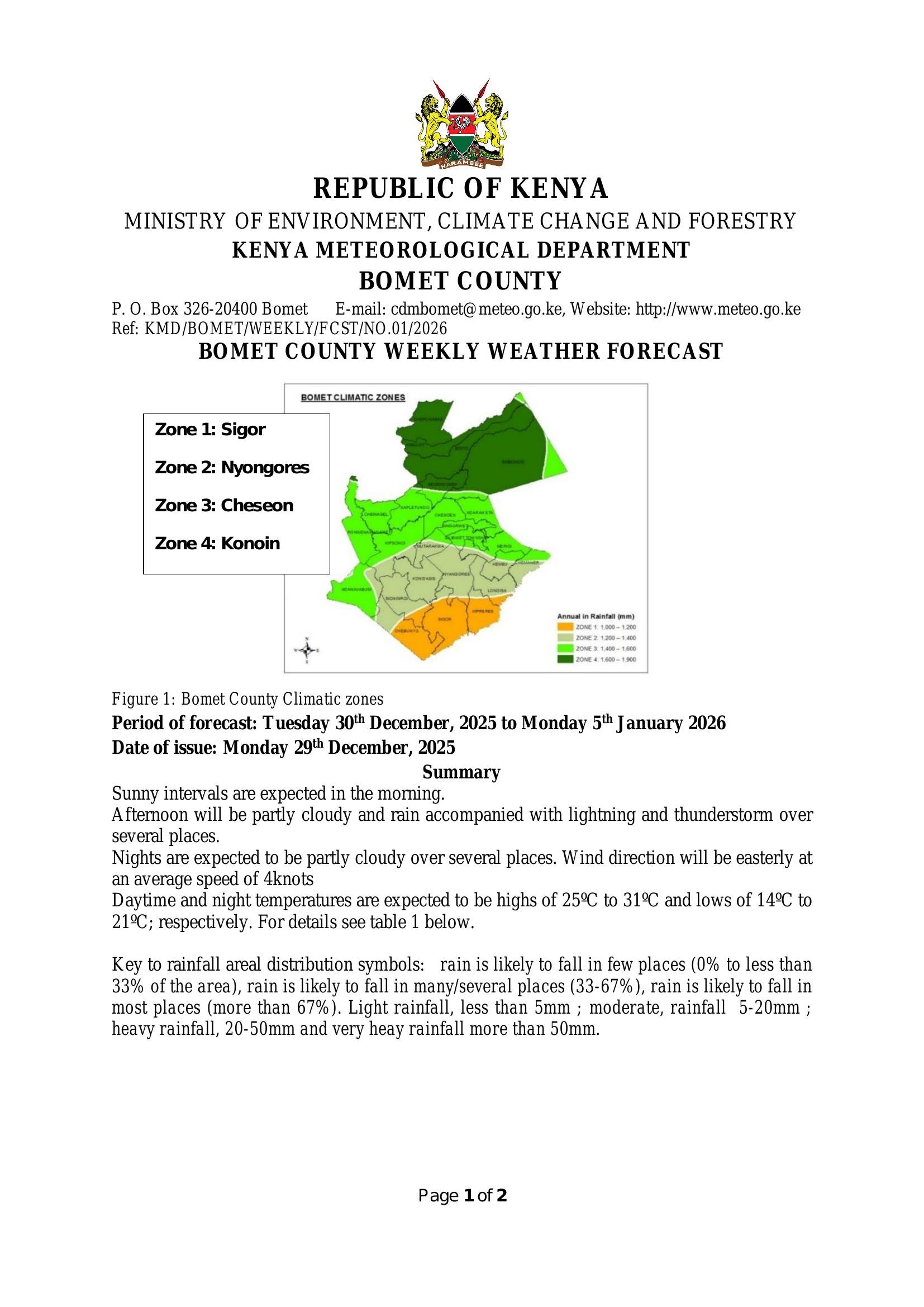 Bomet County Weekly (30th Dec. 2025 to 5th Jan 2026)