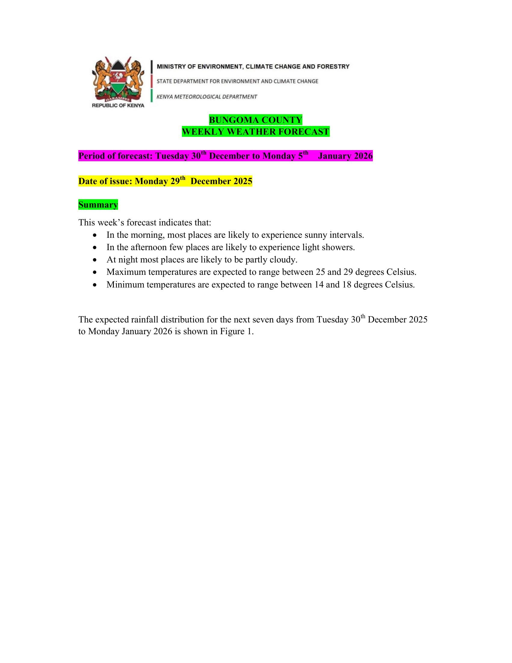 Bungoma County Weekly (30th Dec. 2025 to 5th Jan 2026)