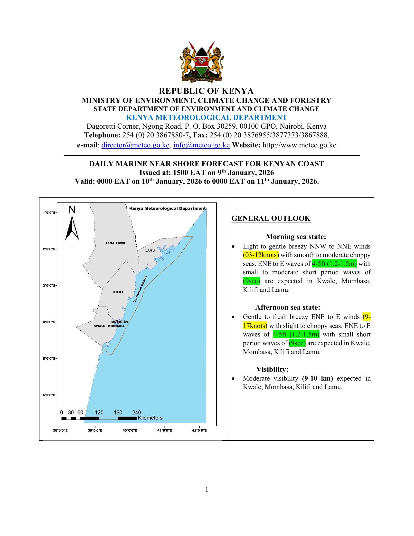 Daily Marine Forecast valid 10th January 2026