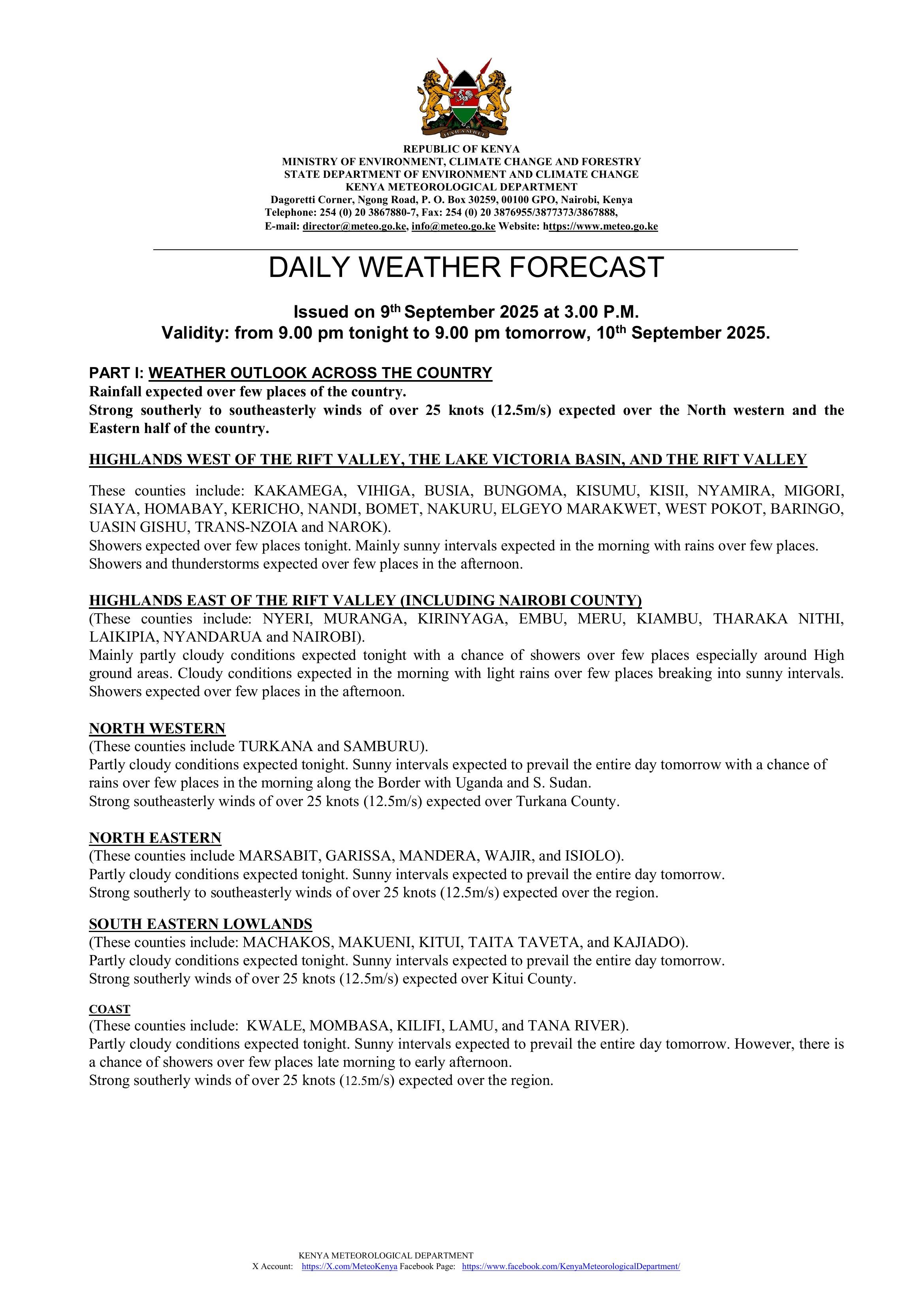 Daily weather forecast Valid 10 Sept. 2025