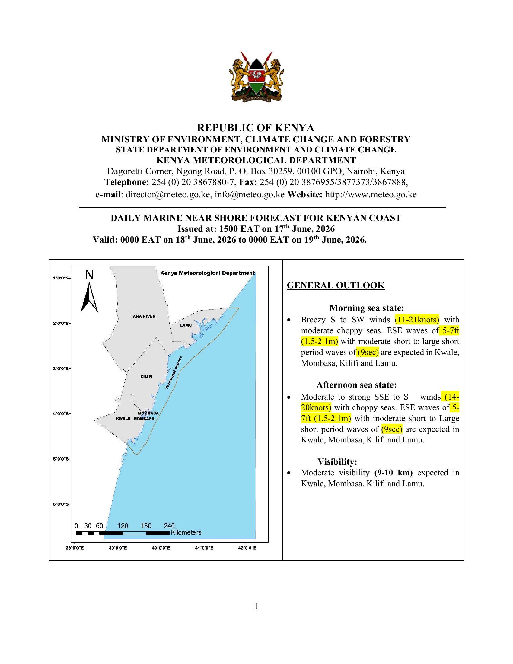 Daily Marine Forecast Valid 18th June 2026