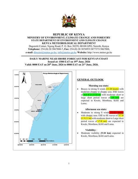 Daily Marine Forecast Valid 20th June 2026