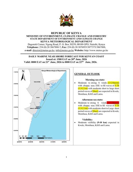 Daily Marine Forecast valid 21st June 2026