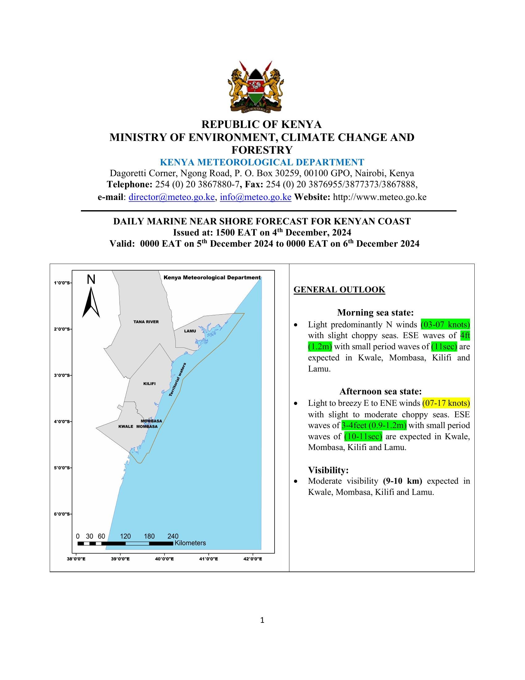 Daily marine forecast valid 5th December 2024