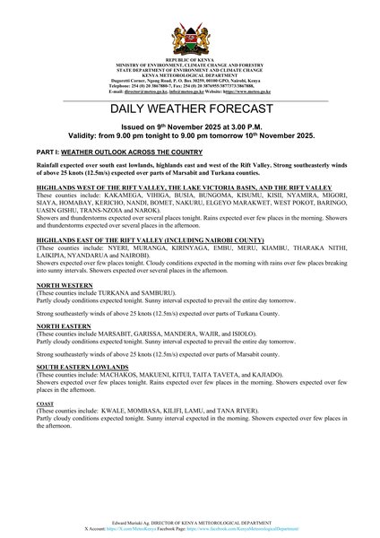 Daily weather forecast valid 10th Nov 2025