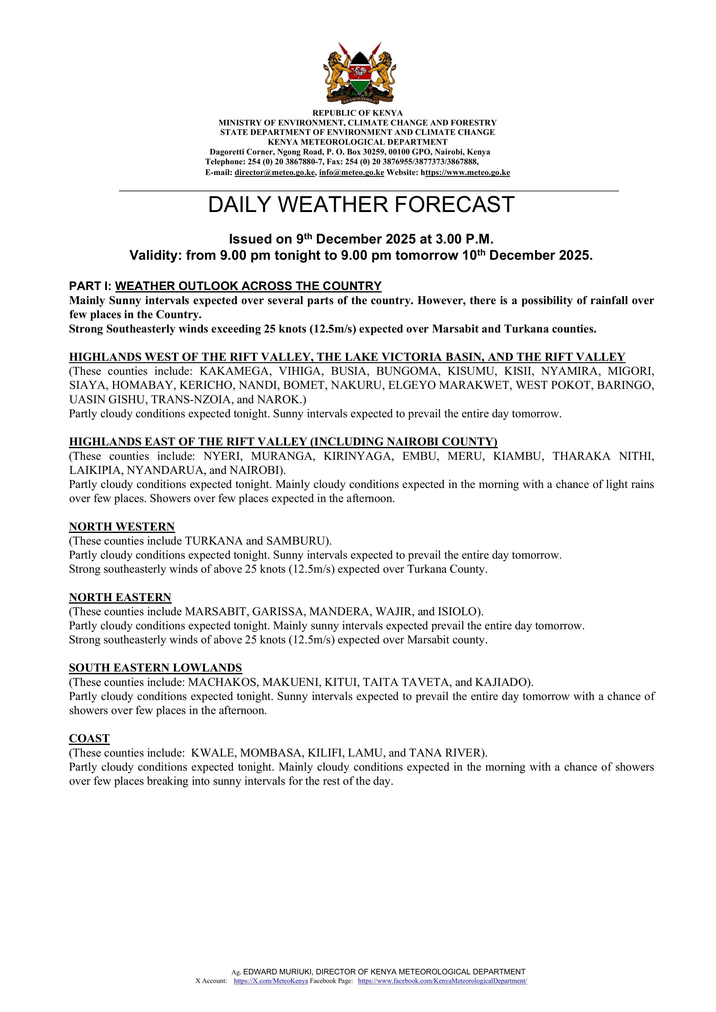 Daily weather forecast valid 10th Dec 2025