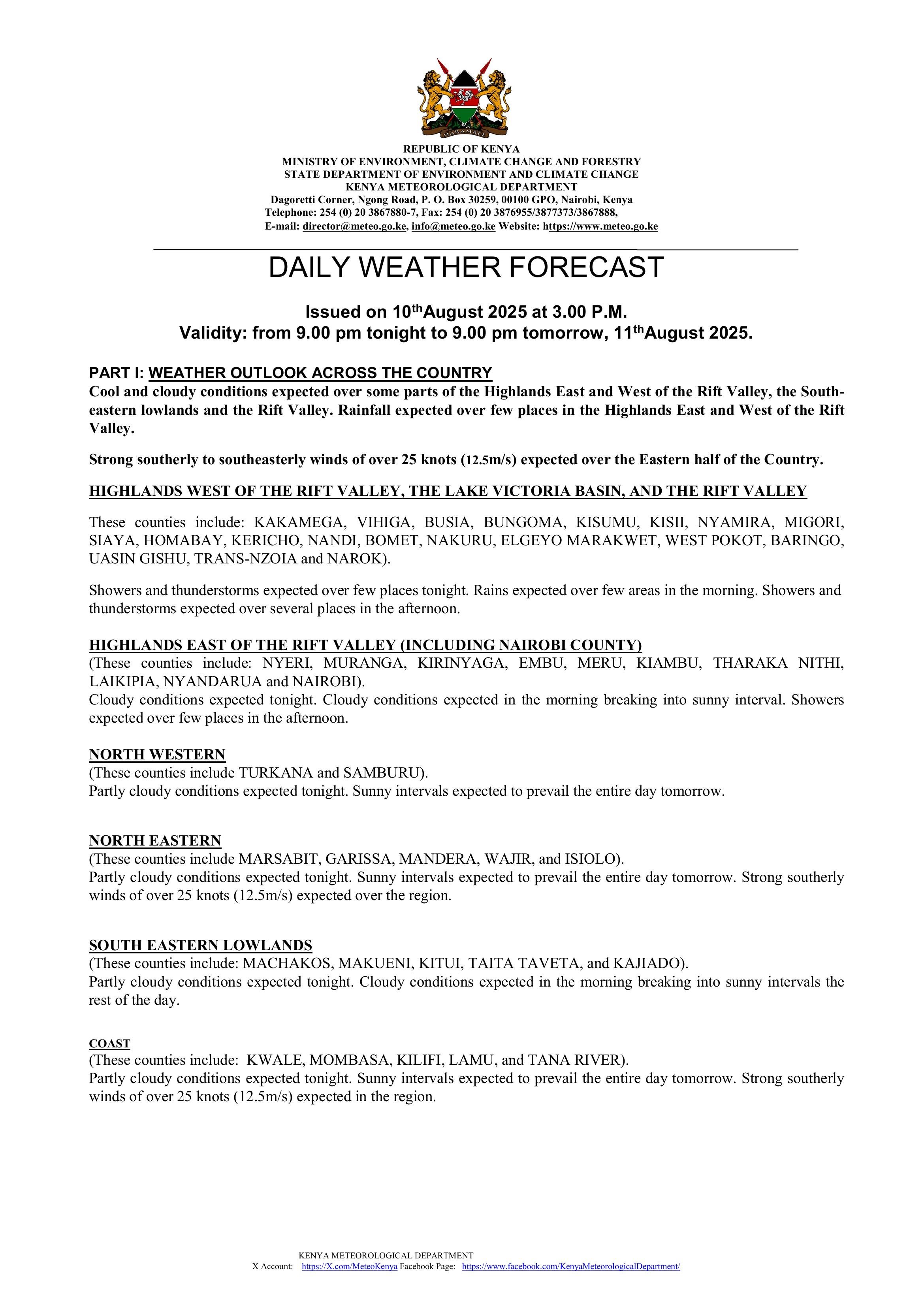 Daily weather forecast(11th August 2025)