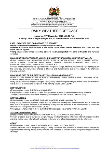 Daily weather forecast valid 12th Nov 2025