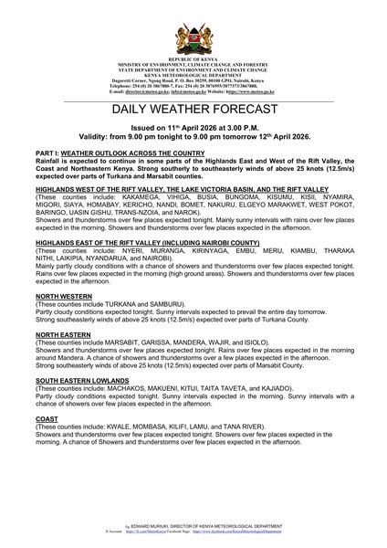 Daily weather forecast valid 12th April 2026