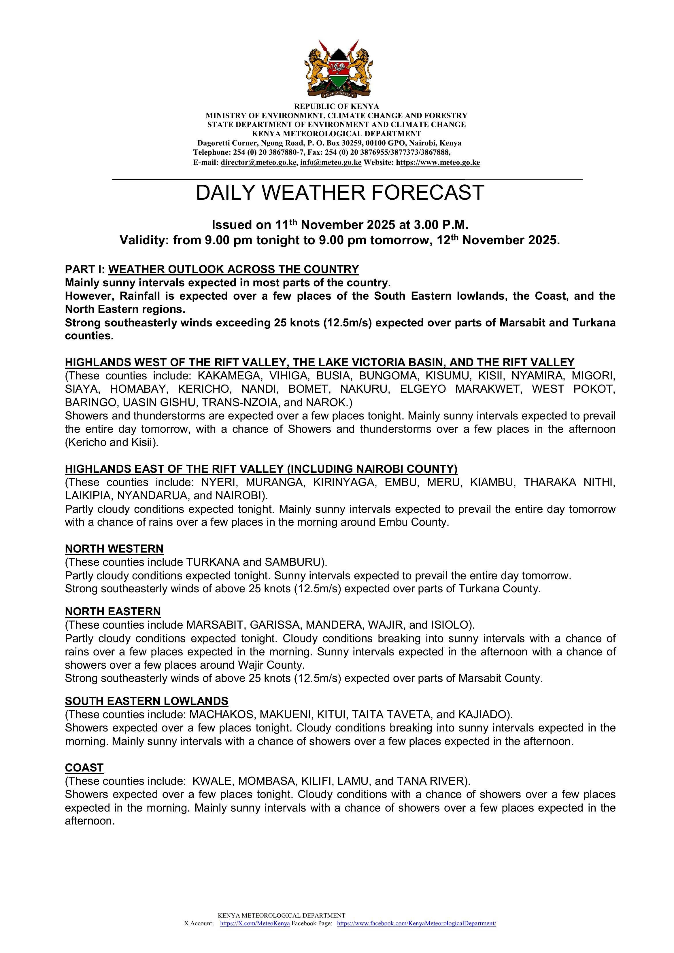 Daily weather forecast valid 12th Nov 2025