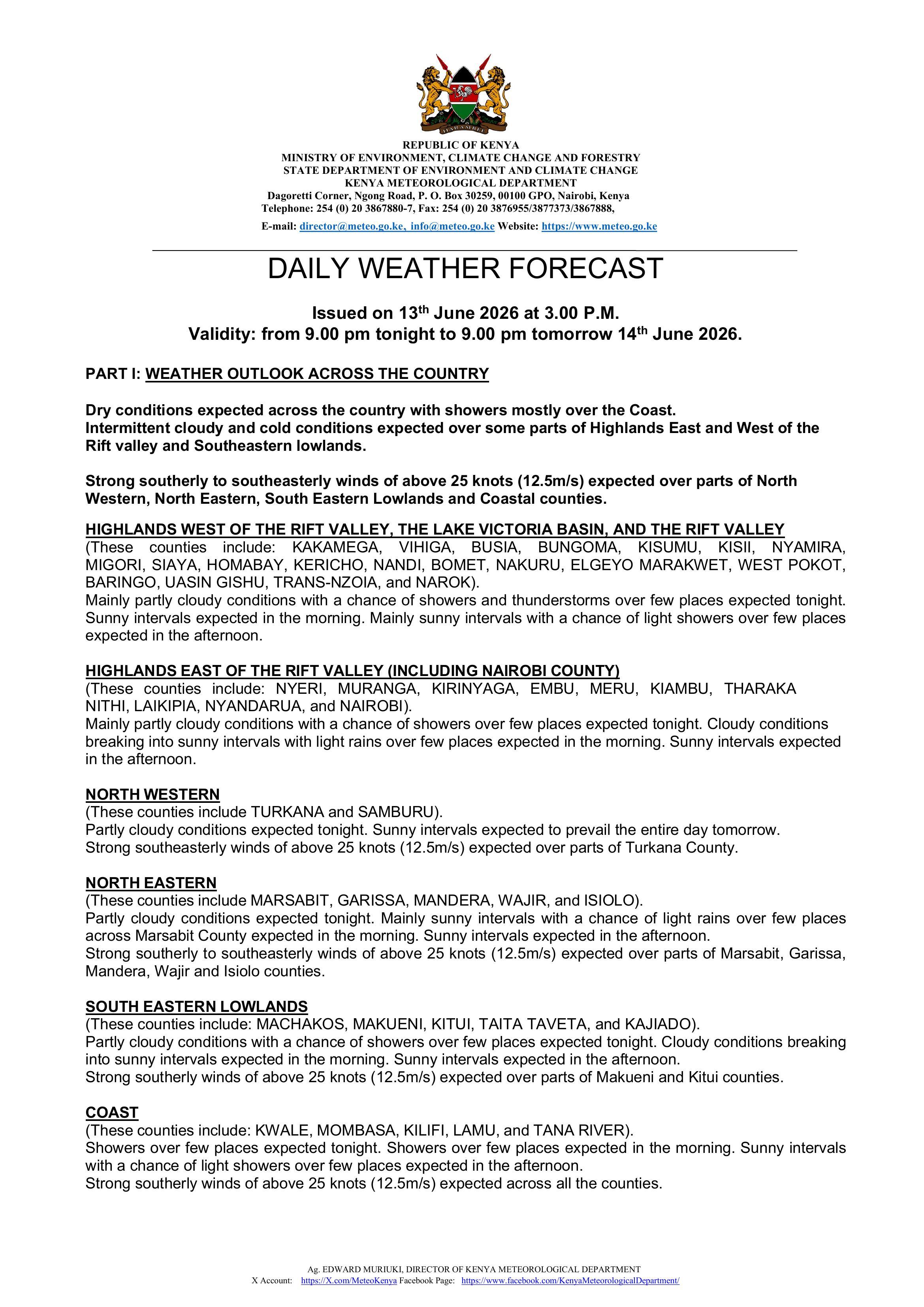 Daily forecast valid 14th June 2026