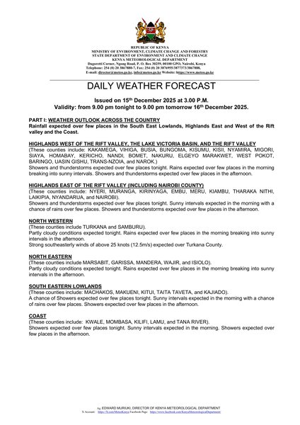 Daily weather forecast valid 16th Dec 2025