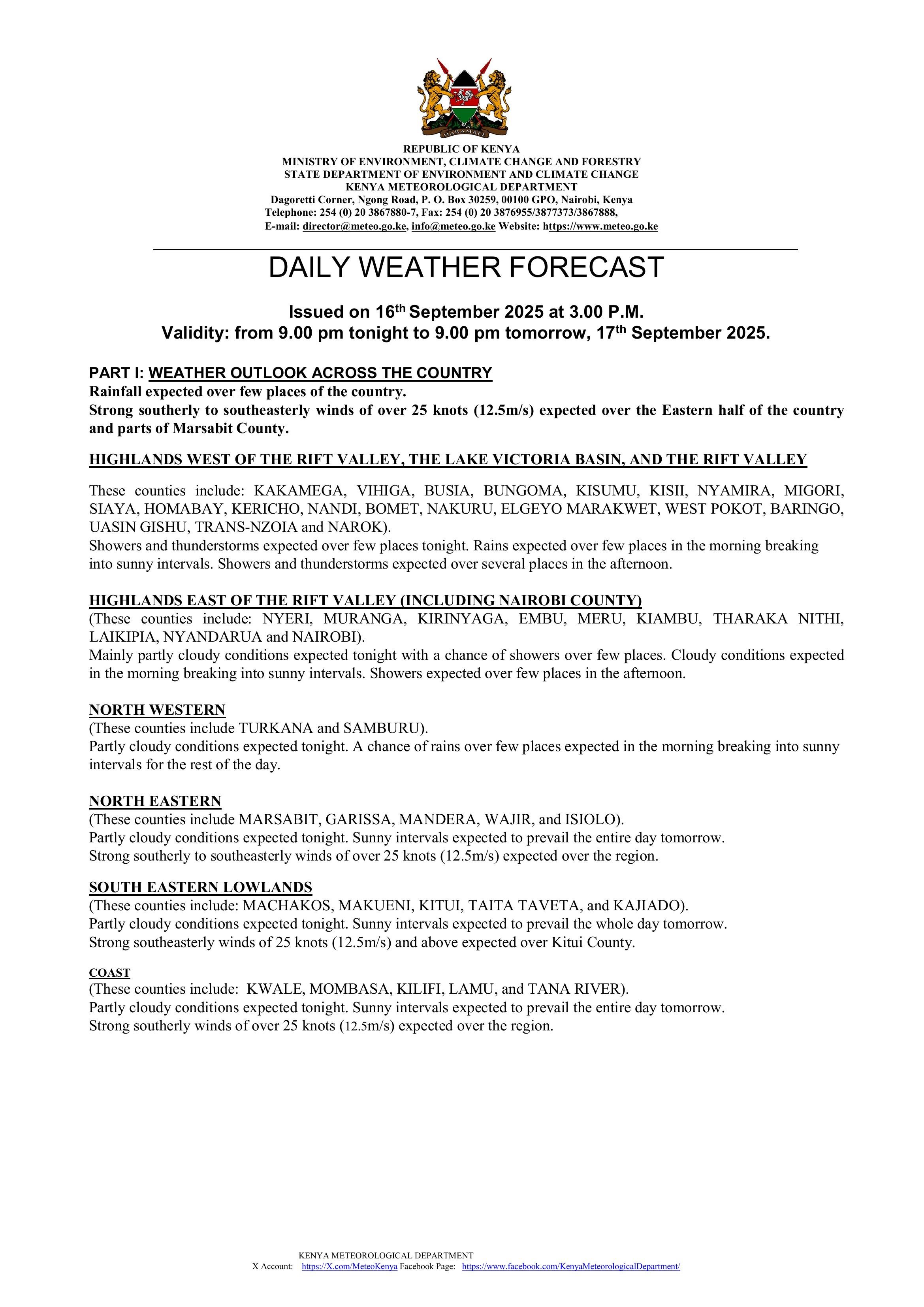 Daily weather Forecast valid 17 Sept. 2025