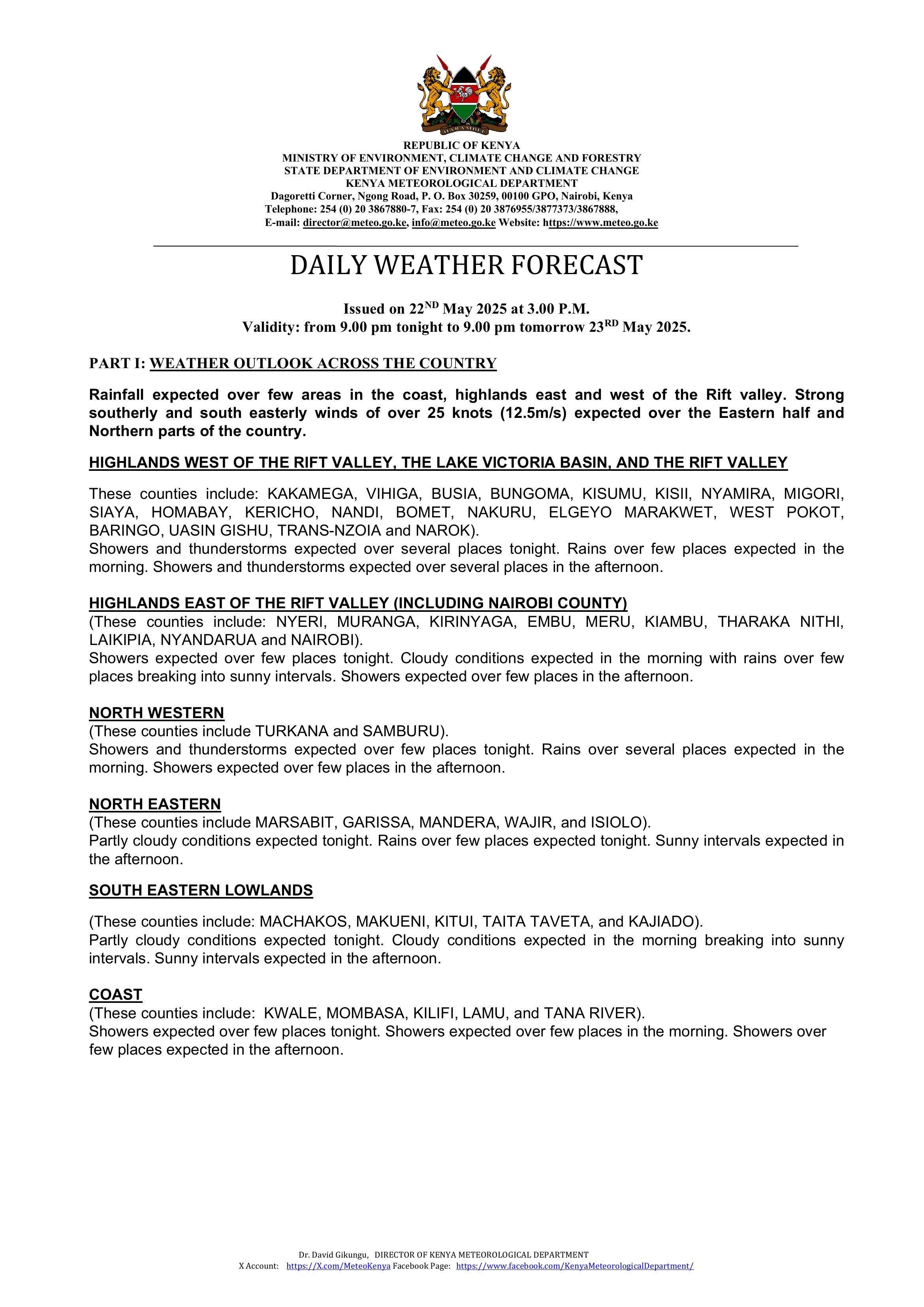 Daily Weather Forecast valid 23rd May 2025