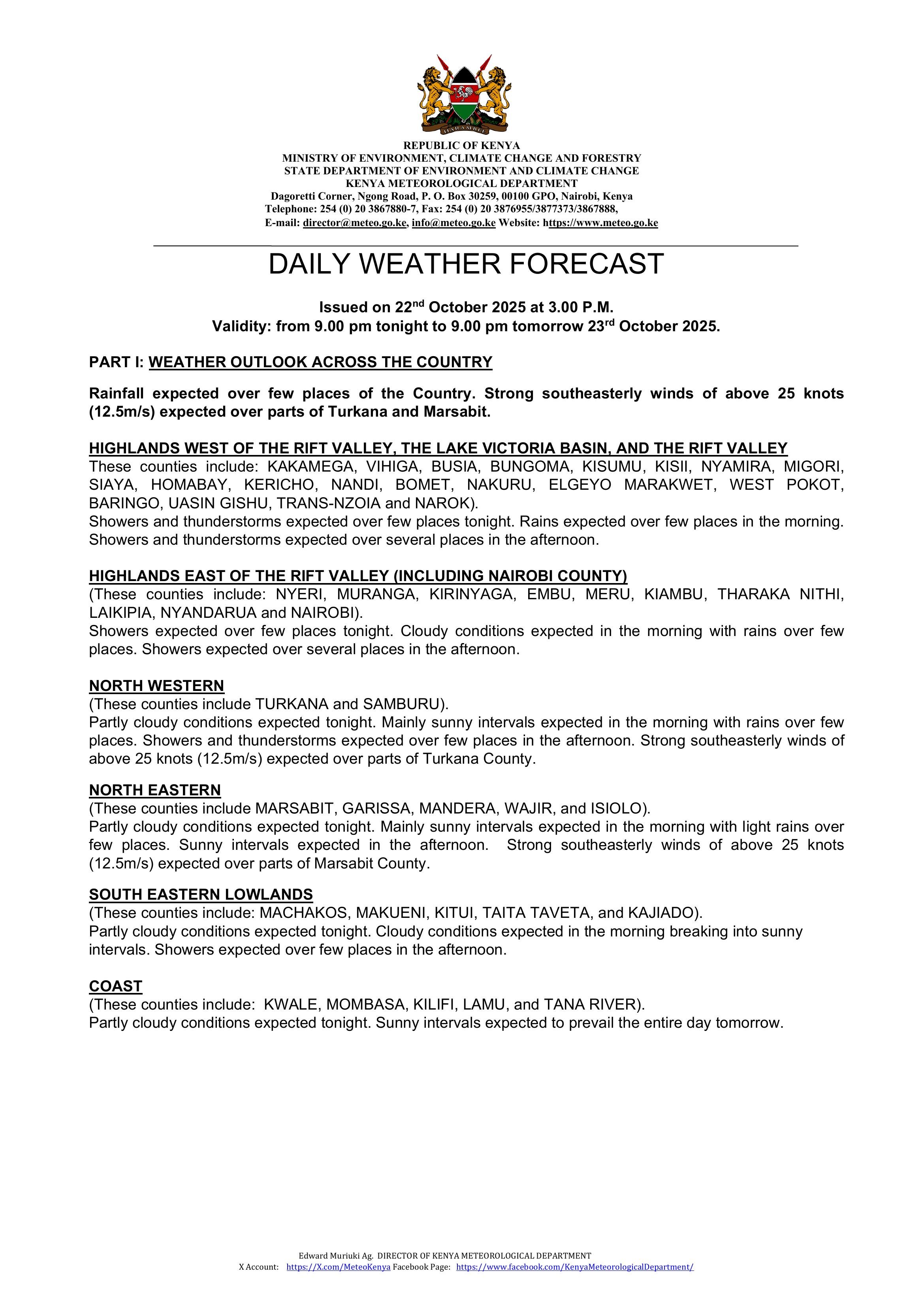 Daily weather forecast valid 23rd October 2025