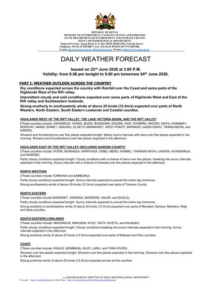Daily Weather Forecast valid 24th June 2026