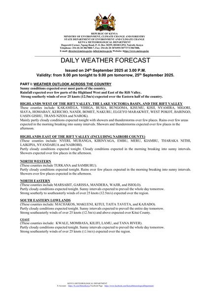 Daily weather forecast valid 25 Sept. 2025