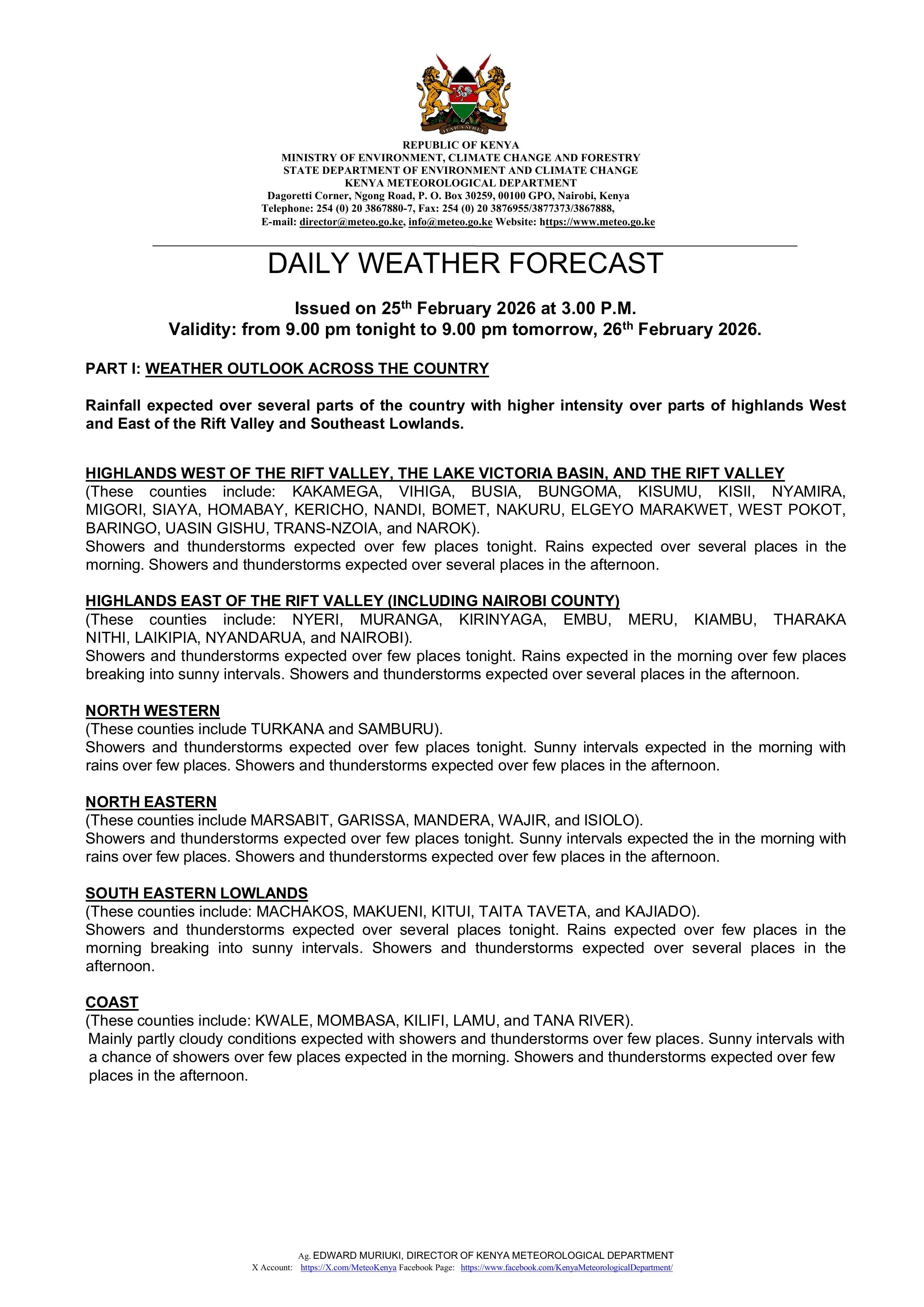 Daily weather forecast valid 26th Feb 2026