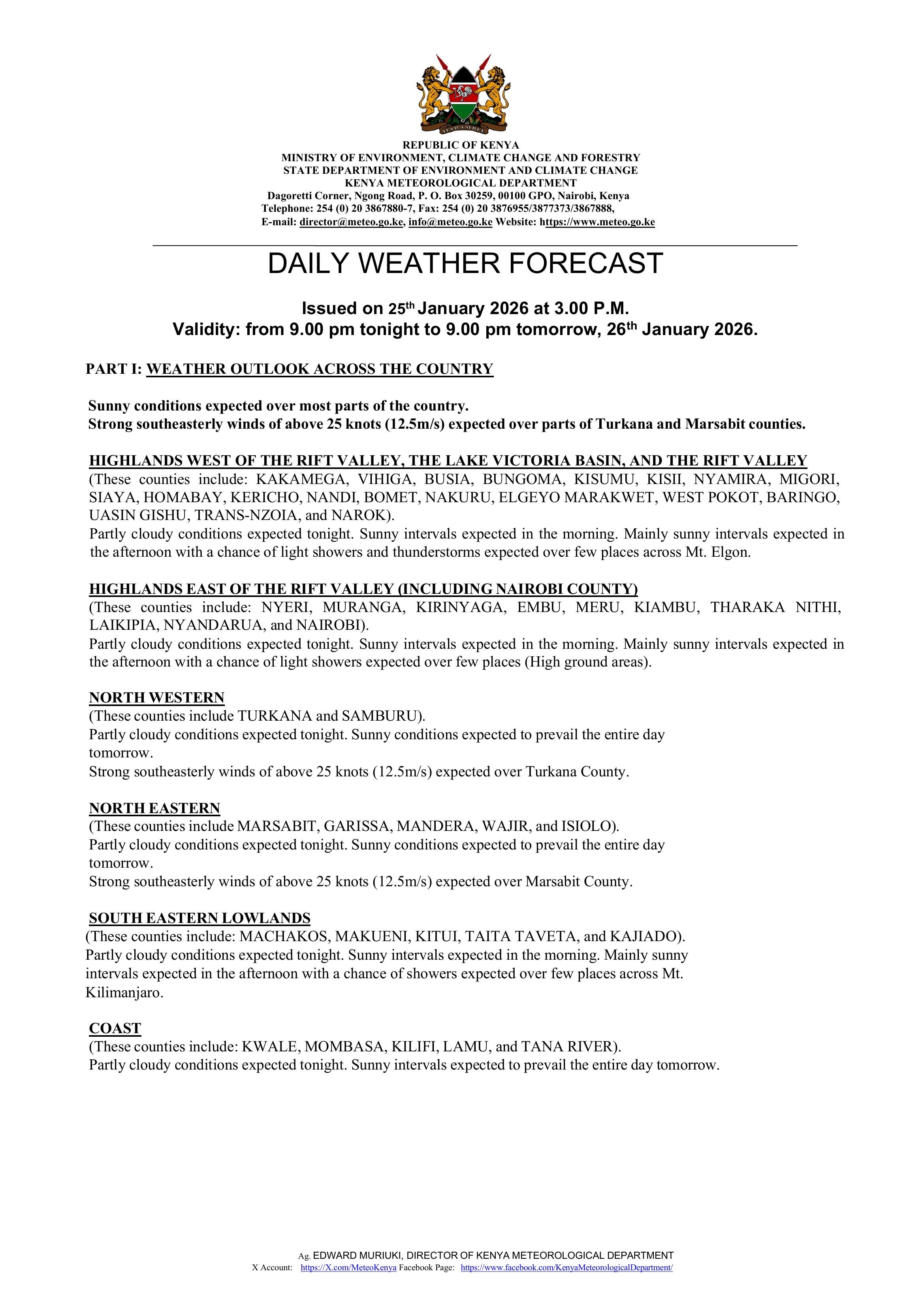 Daily Weather Forecast valid 26th January 2026