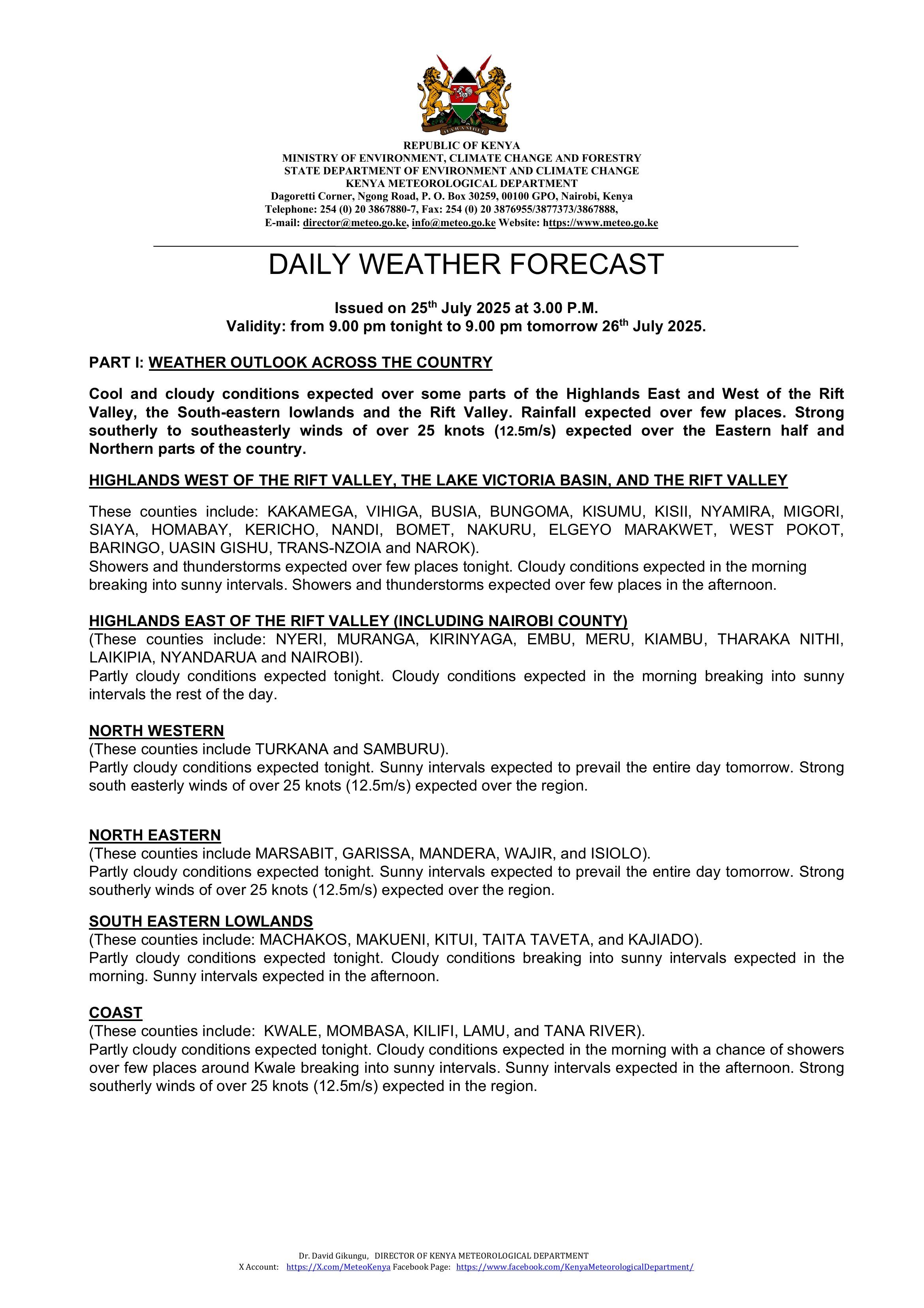 Daily Weather forecast Valid 26th July 2025