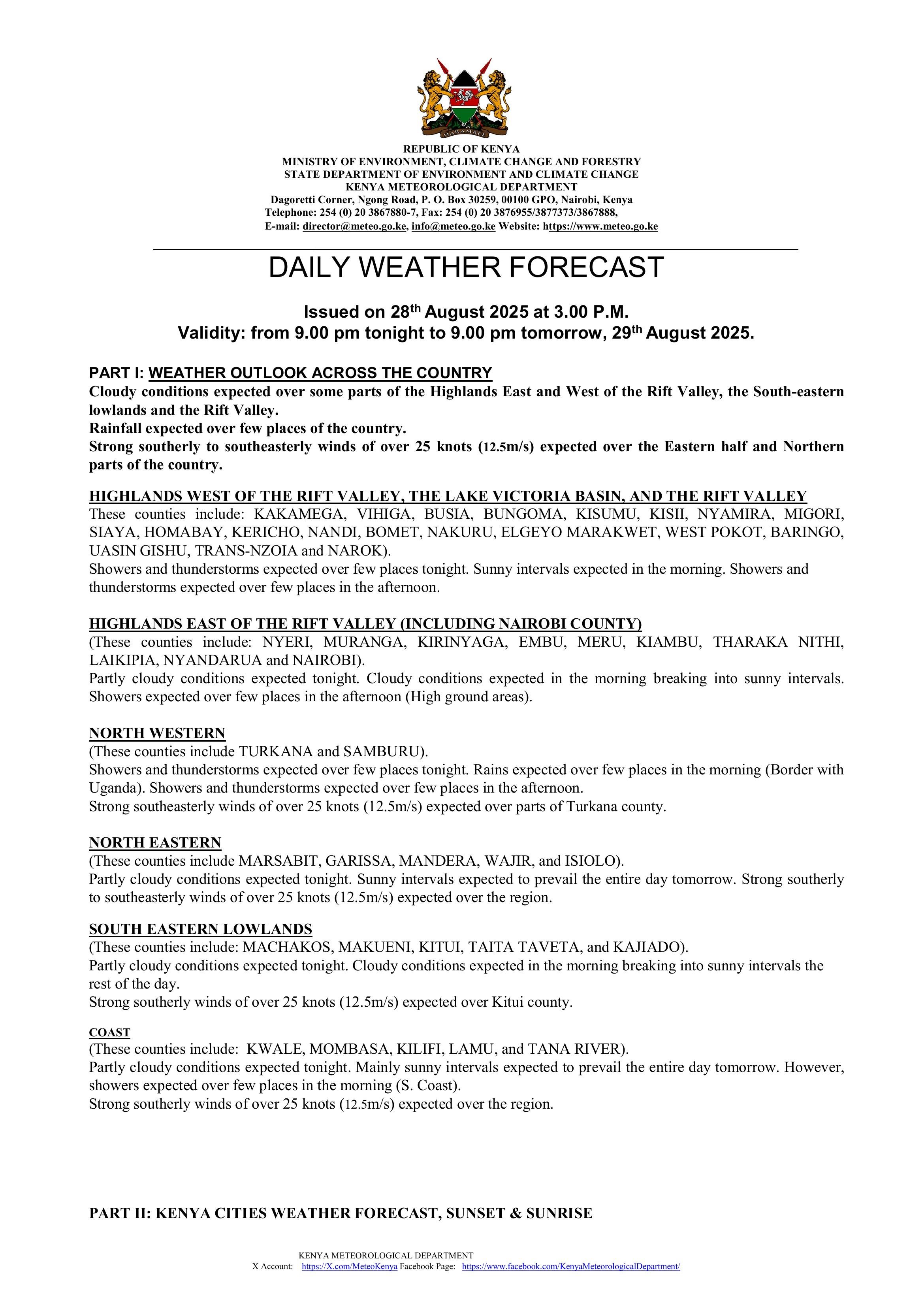 Daily weather Forecast valid 29 Aug. 2025