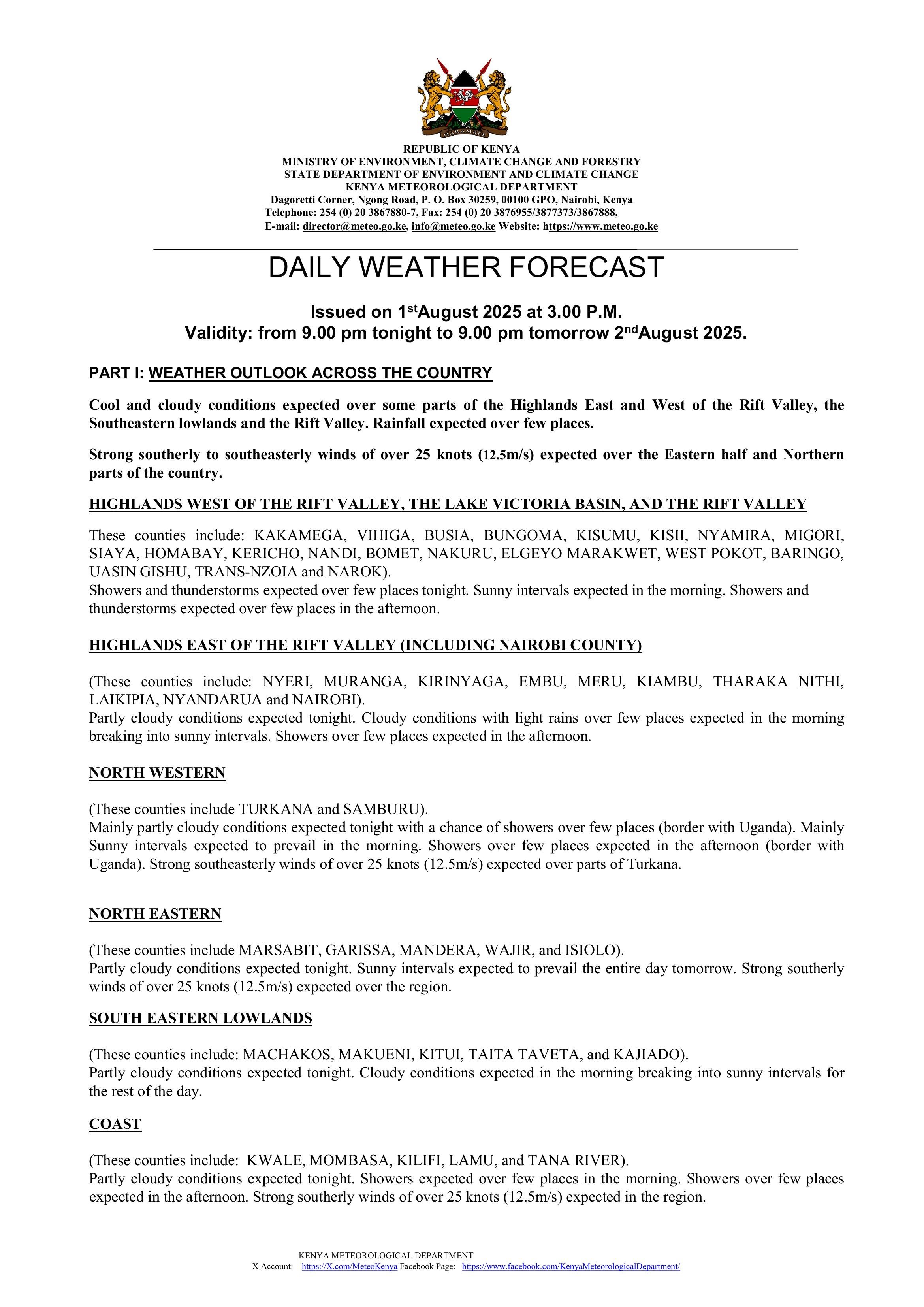 Daily weather forecast(2nd August 2025)