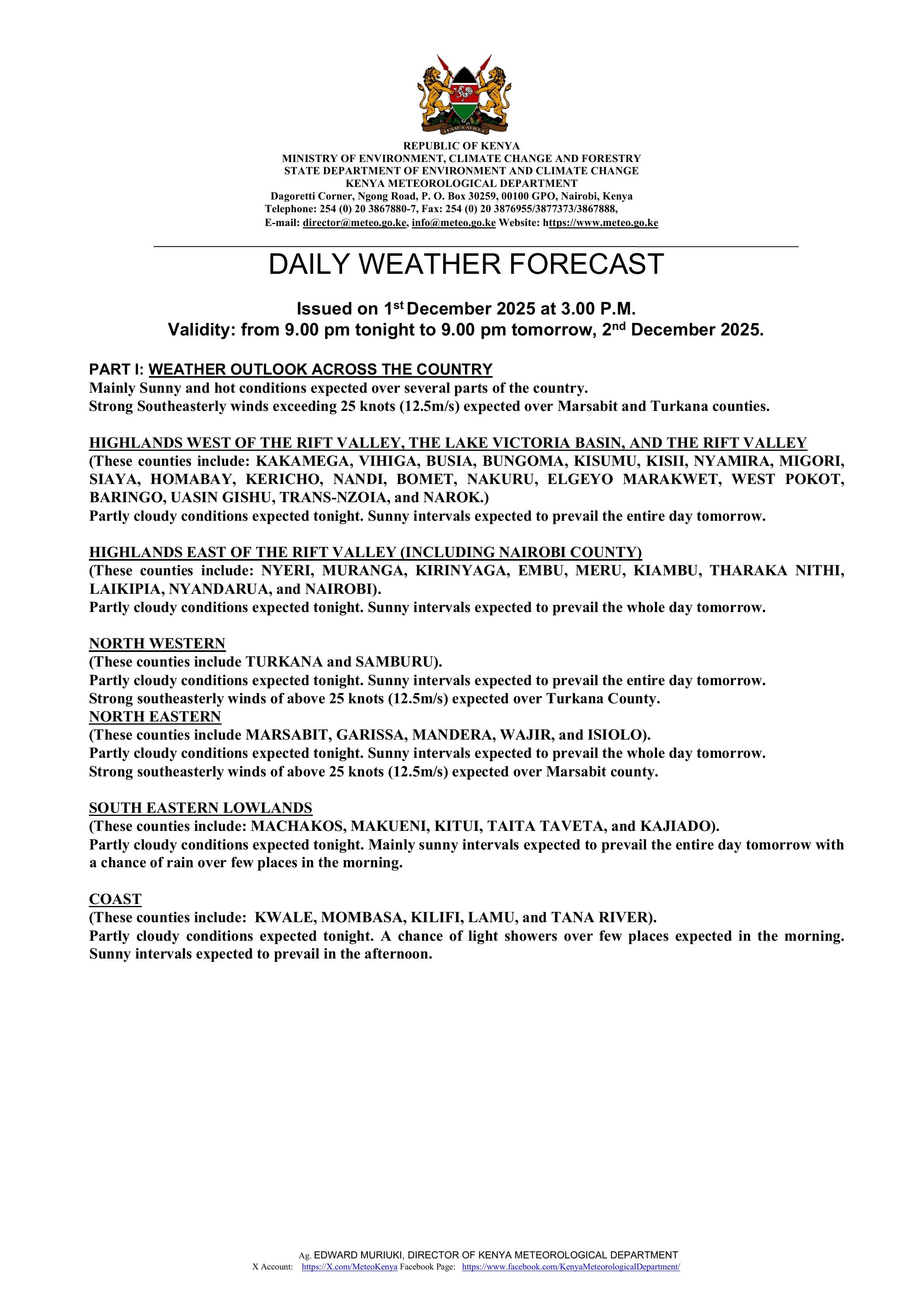 Daily weather forecast valid 2nd Dec.2025