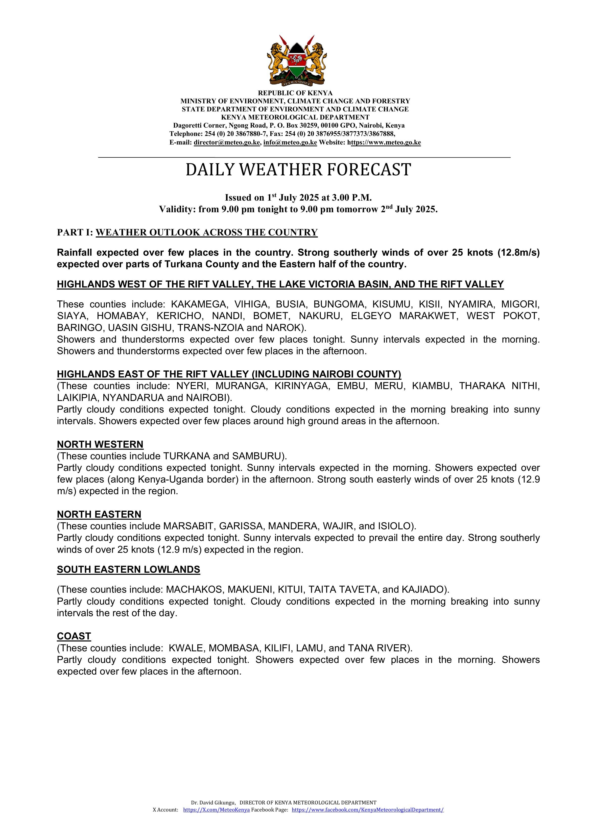 Daily Weather Forecast valid 2nd July 2025