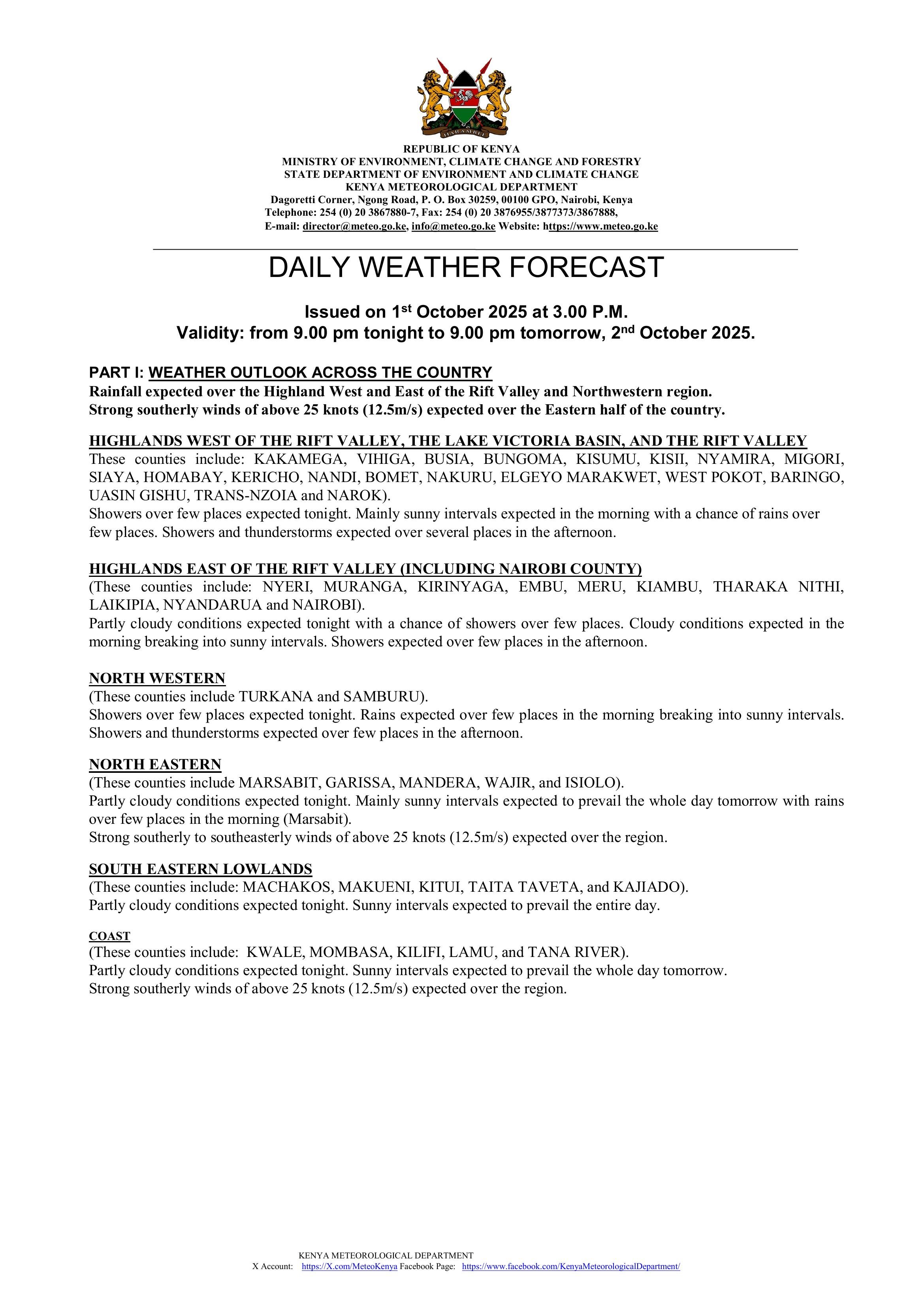 Daily weather forecast valid 2nd Oct. 2025