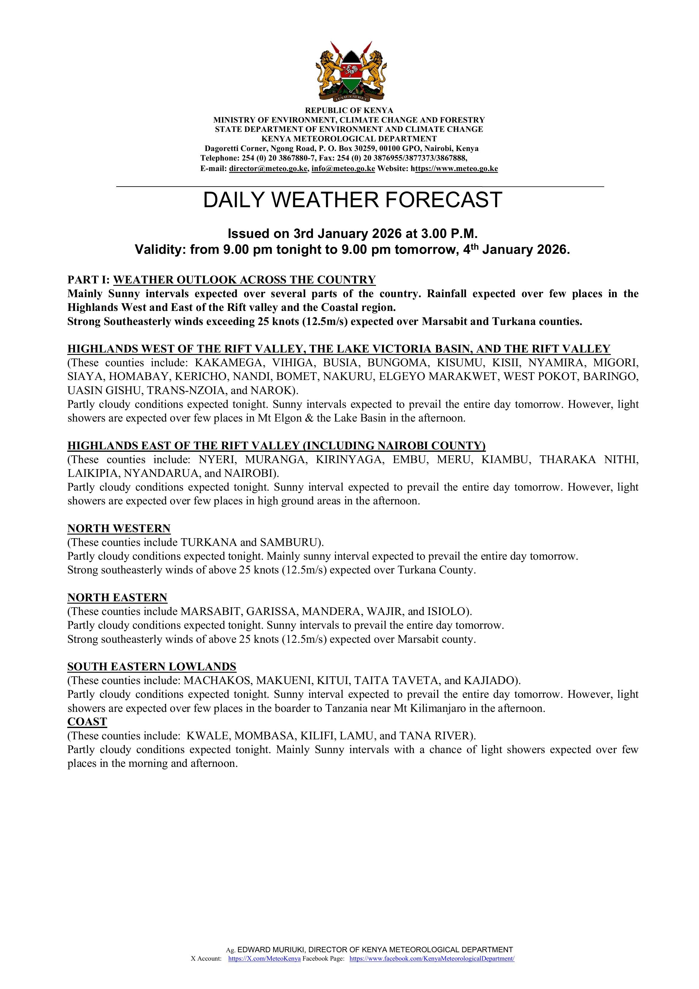Daily Weather Forecast valid 4th January 2026