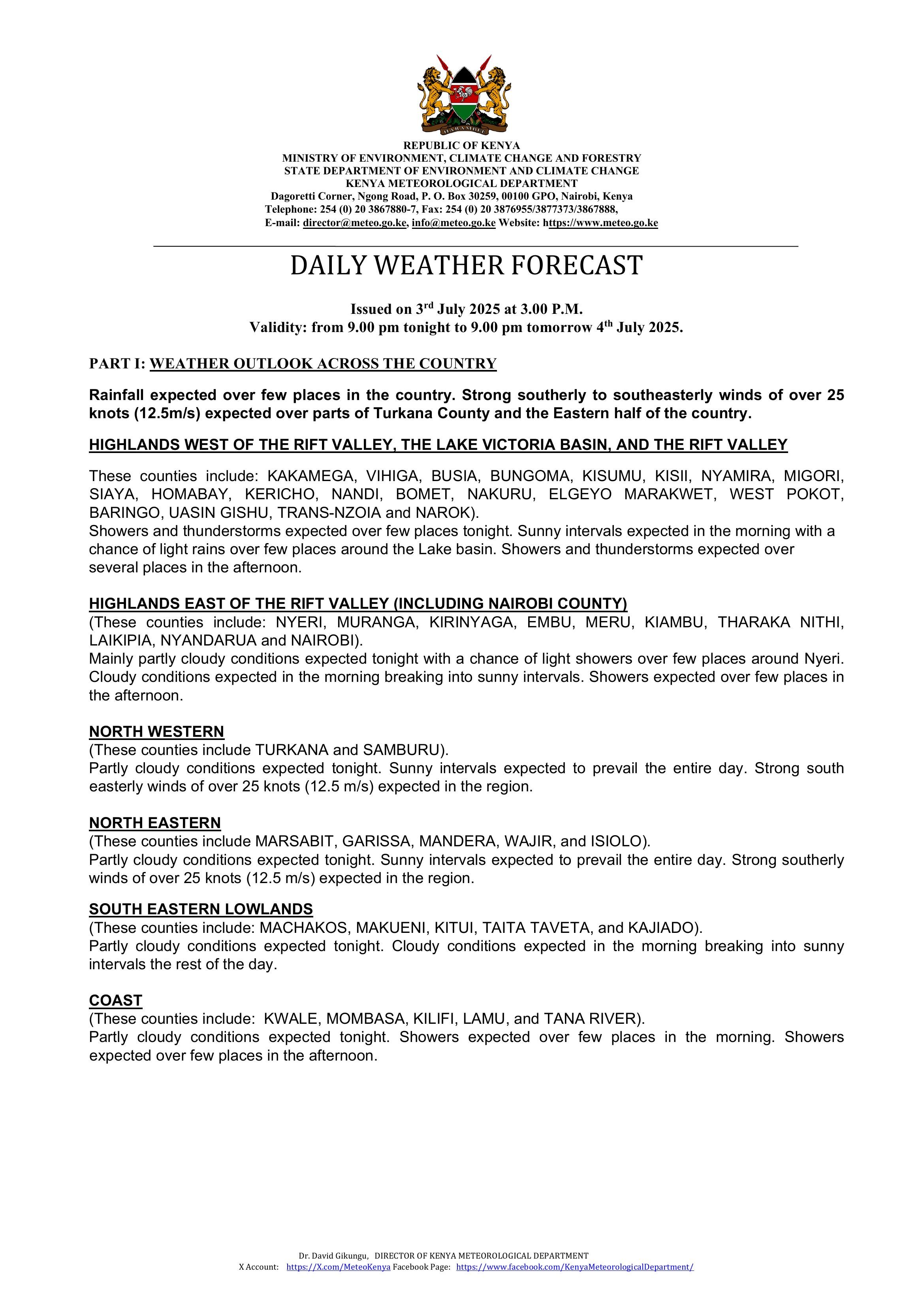 Daily Weather Forecast valid 4th July 2025