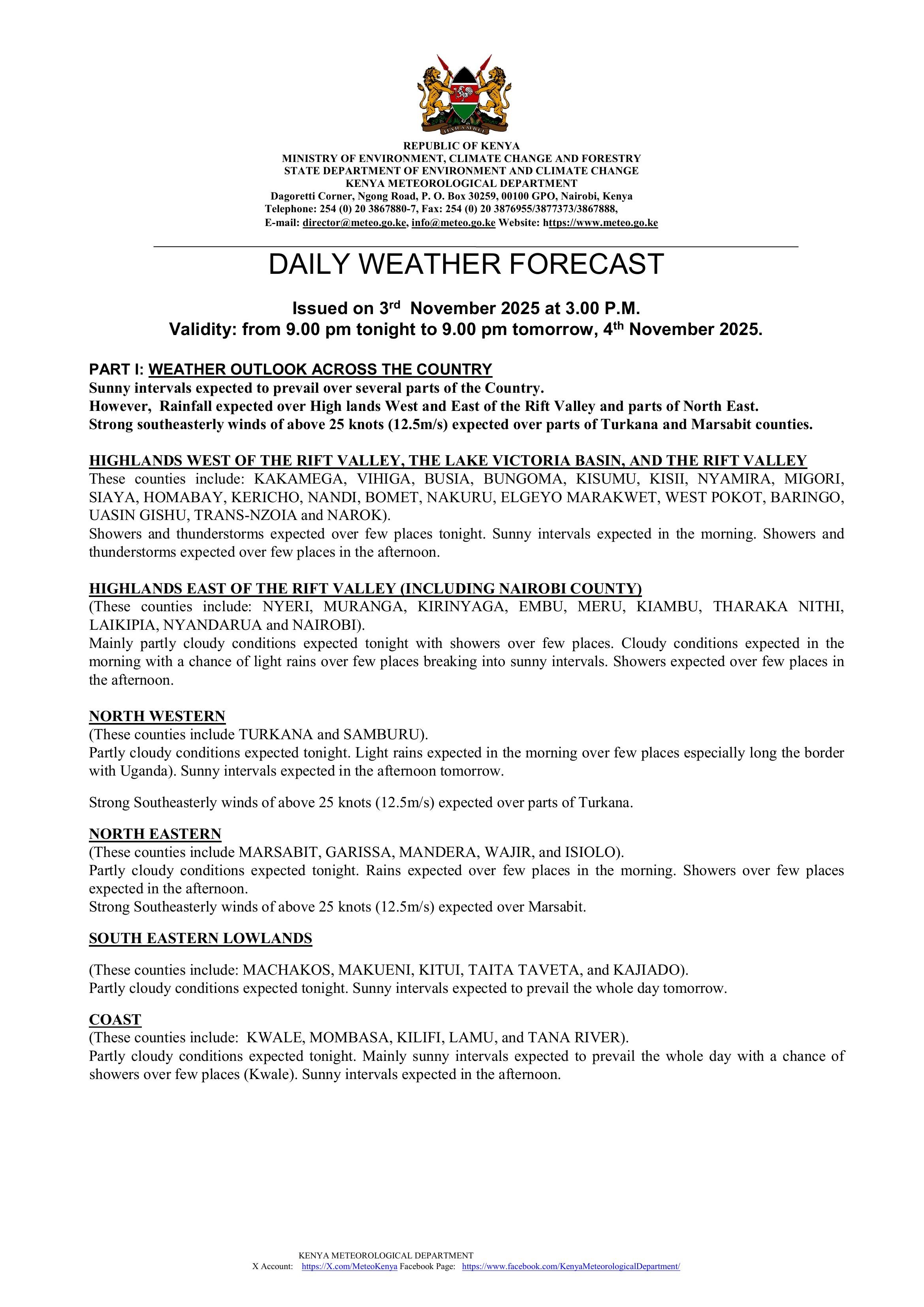 Daily weather forecast valid 4th November 2025