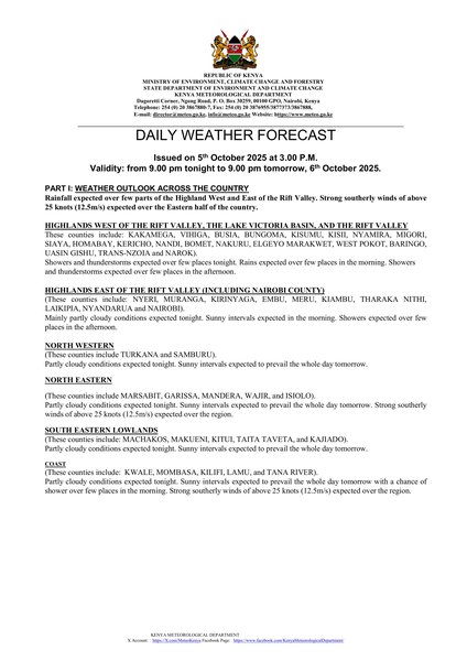 Daily weather forecast valid 6th October 2025