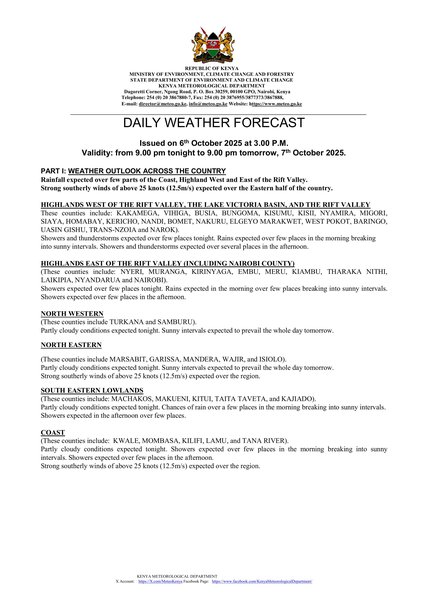 Daily weather forecast valid 7th October 2025