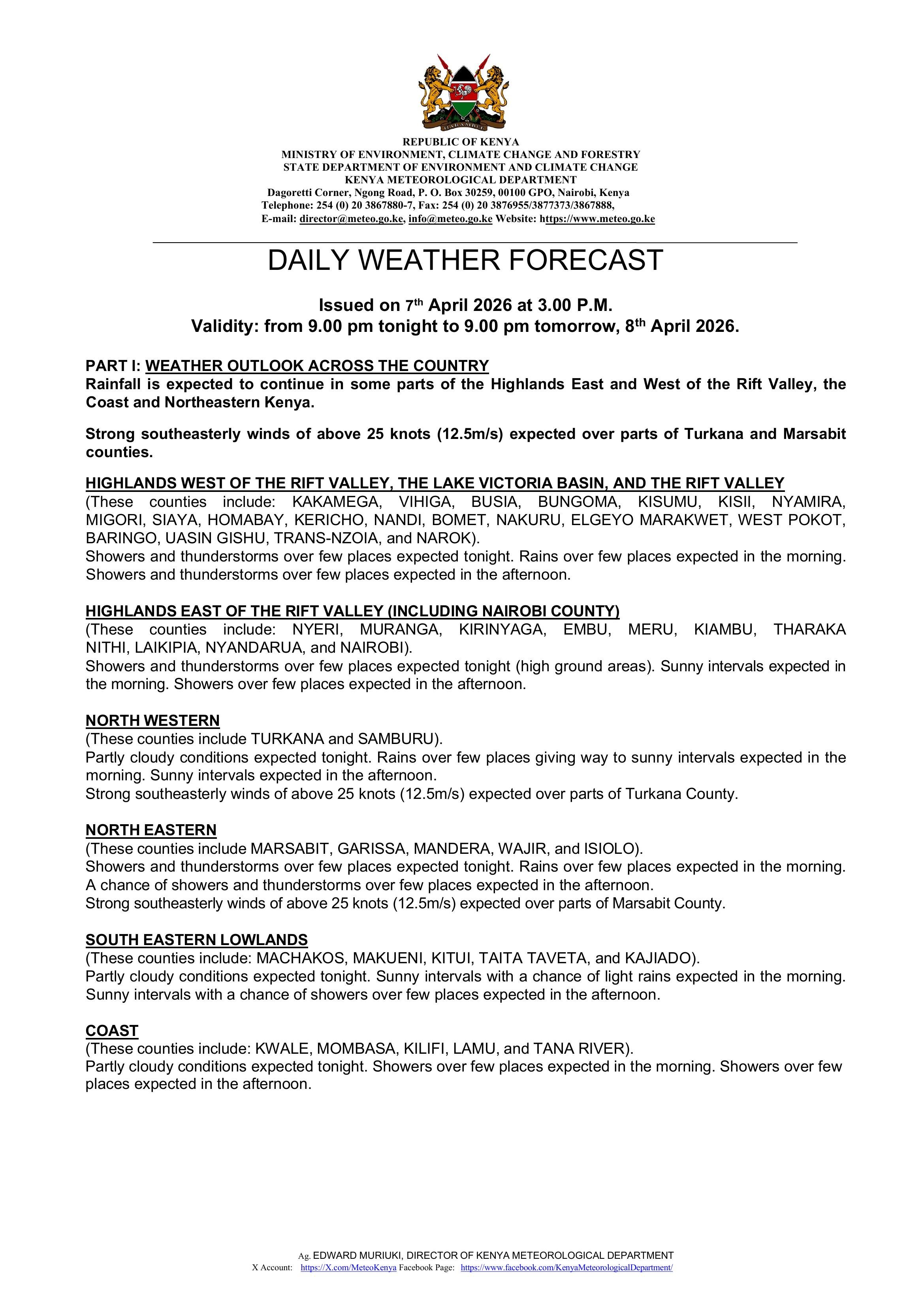 Daily weather forecast valid 8th April 2026