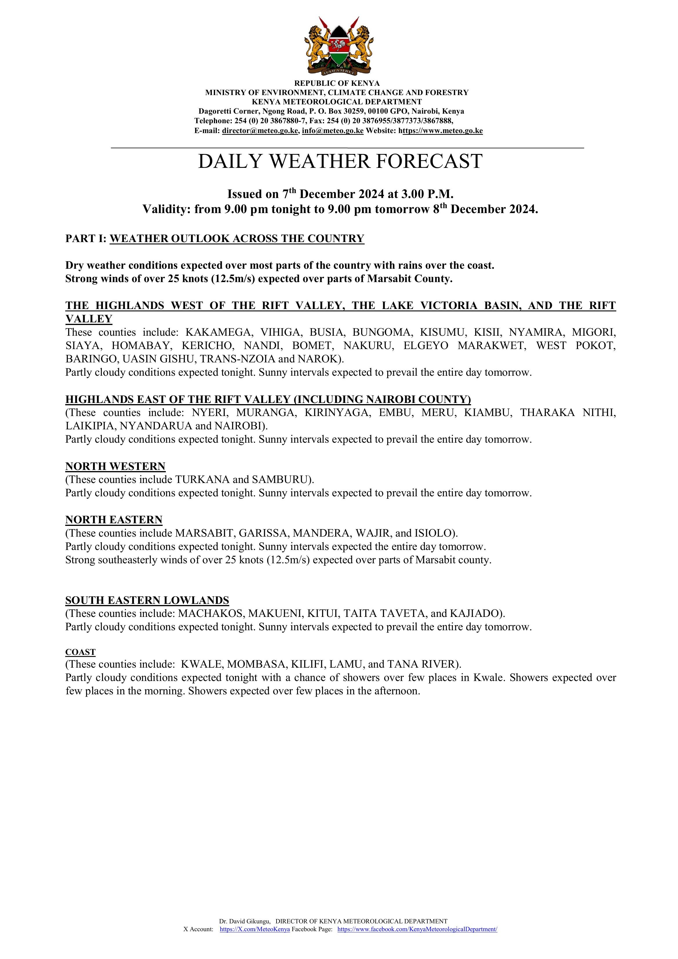 Daily Weather Forecast(8th December2024)