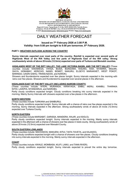 Daily weather forecast valid 8th Feb 2026