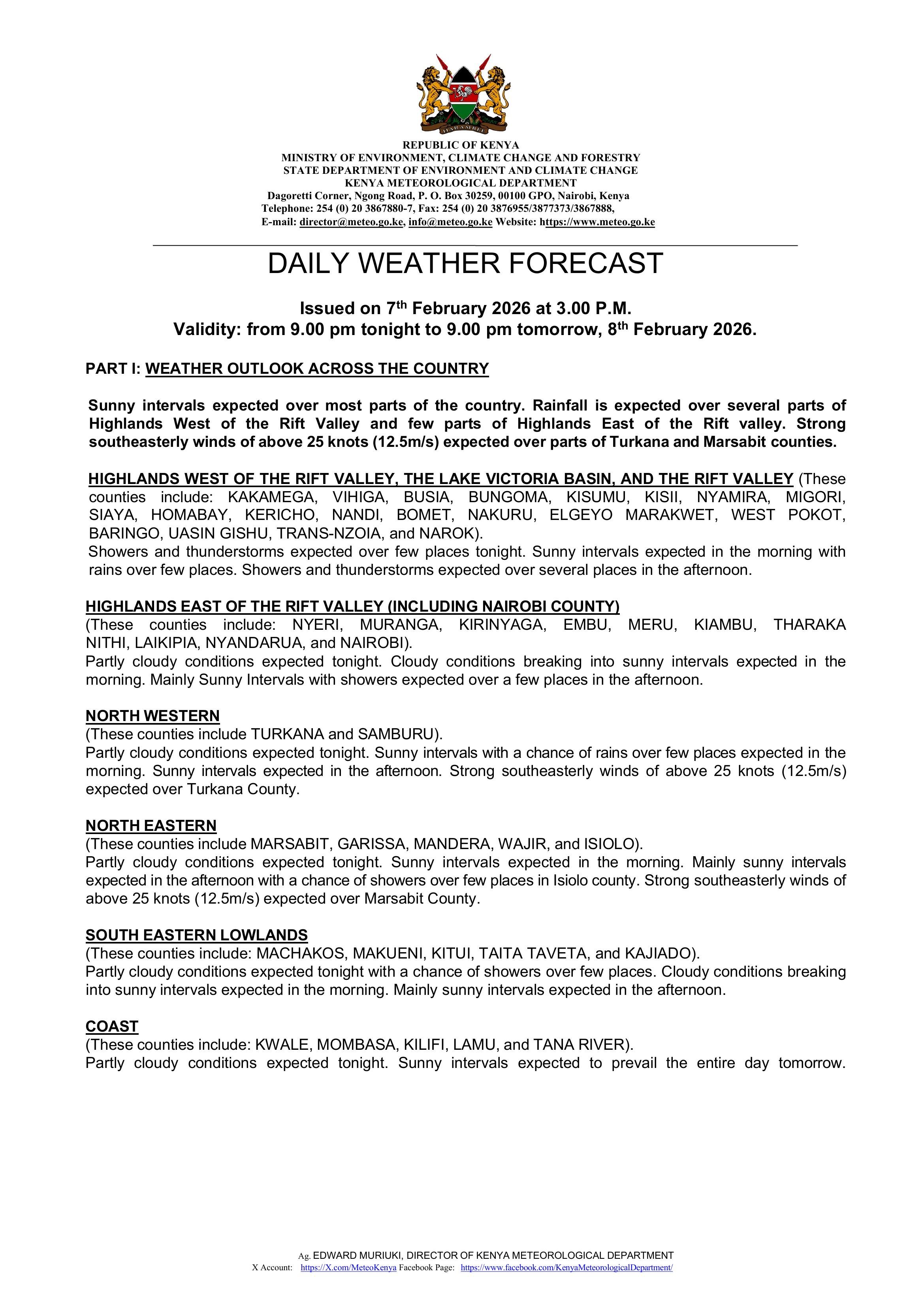 Daily weather forecast valid 8th Feb 2026