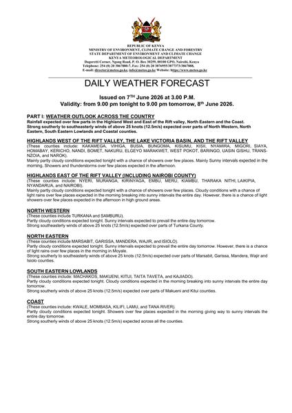 Daily weather forecast valid 8th June 2026