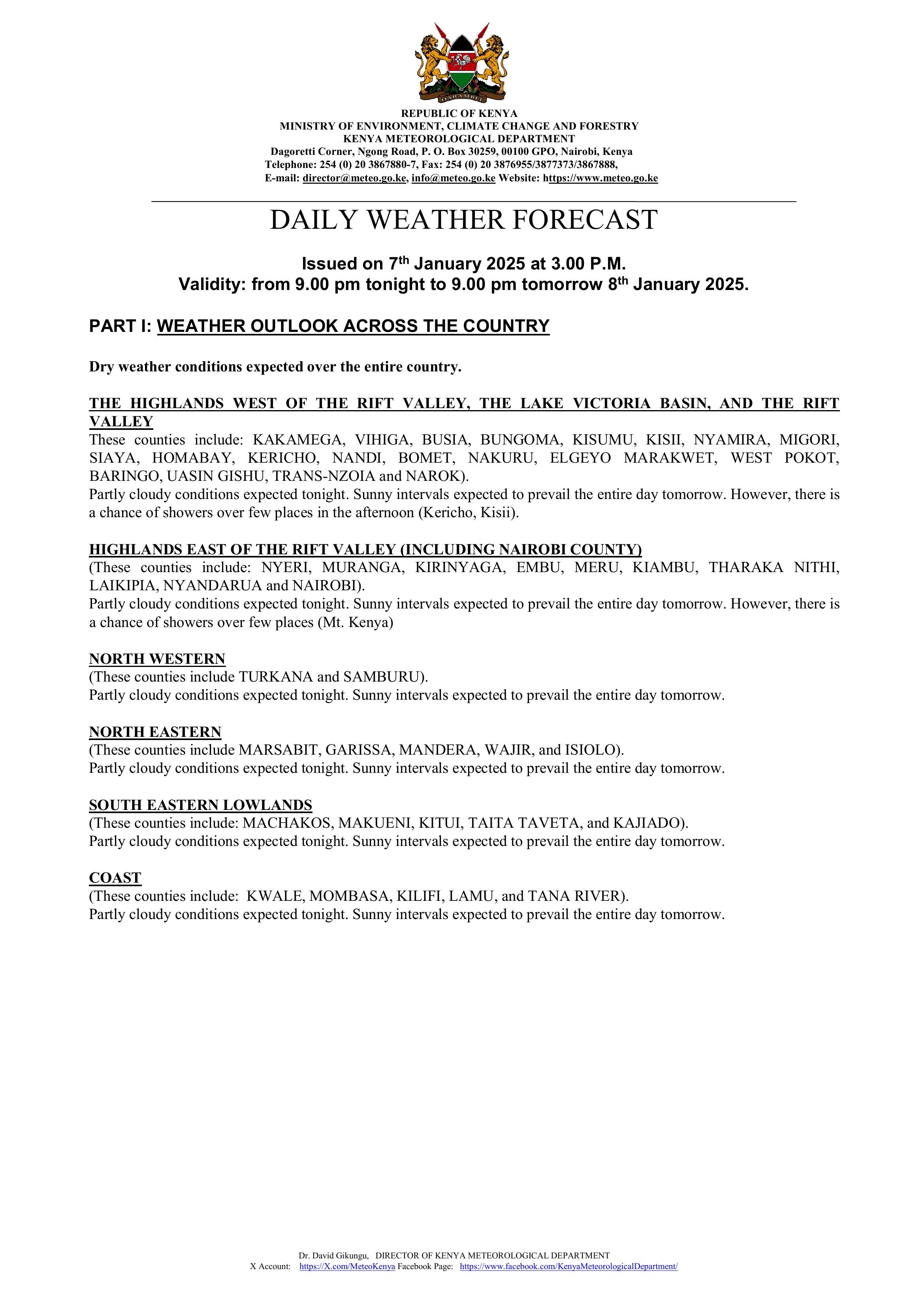 Daily Weather Forecast valid 8th January 2025