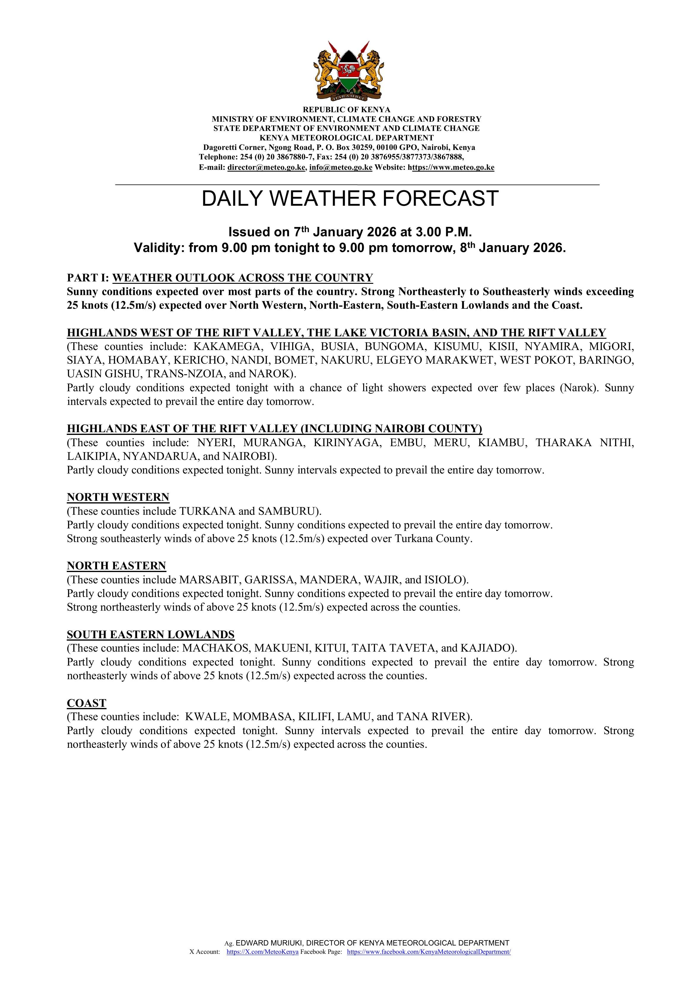 Daily weather forecast valid 8th January 2026