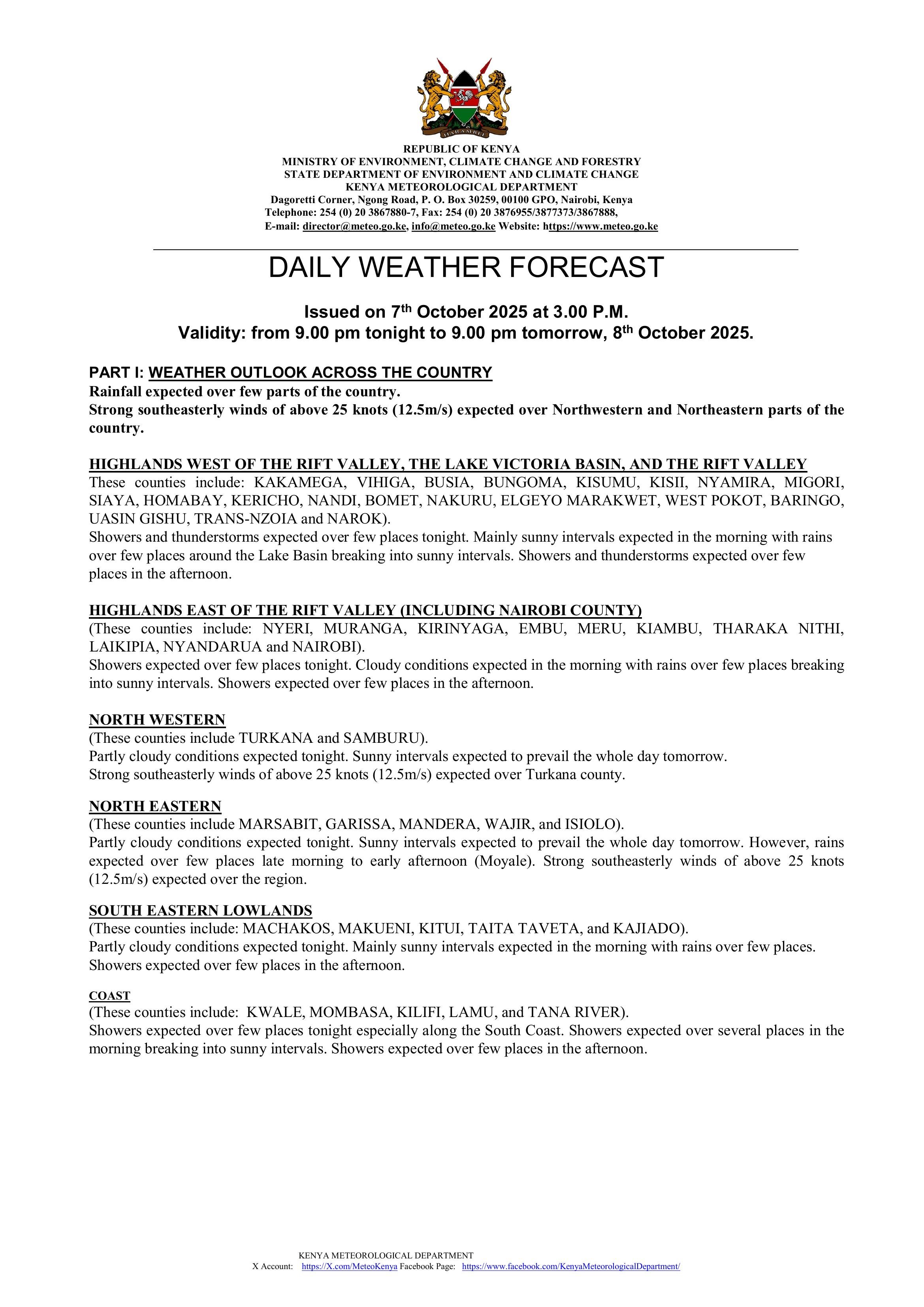 Daily weather forecast valid 8th October 2025