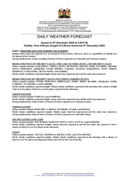 Daily weather forecast valid 9th Dec 2025