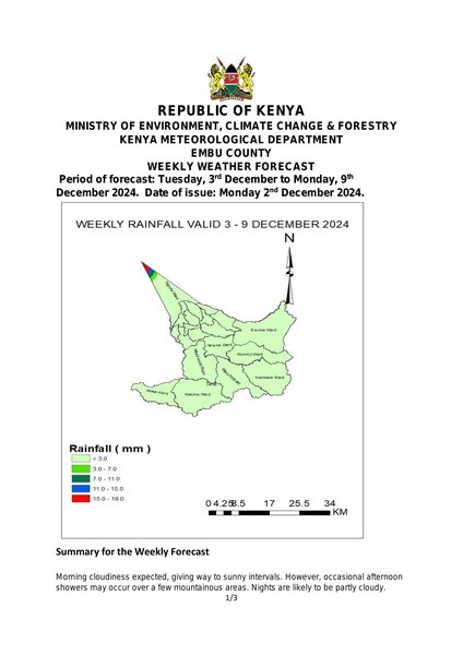 Embu County weekly forecast