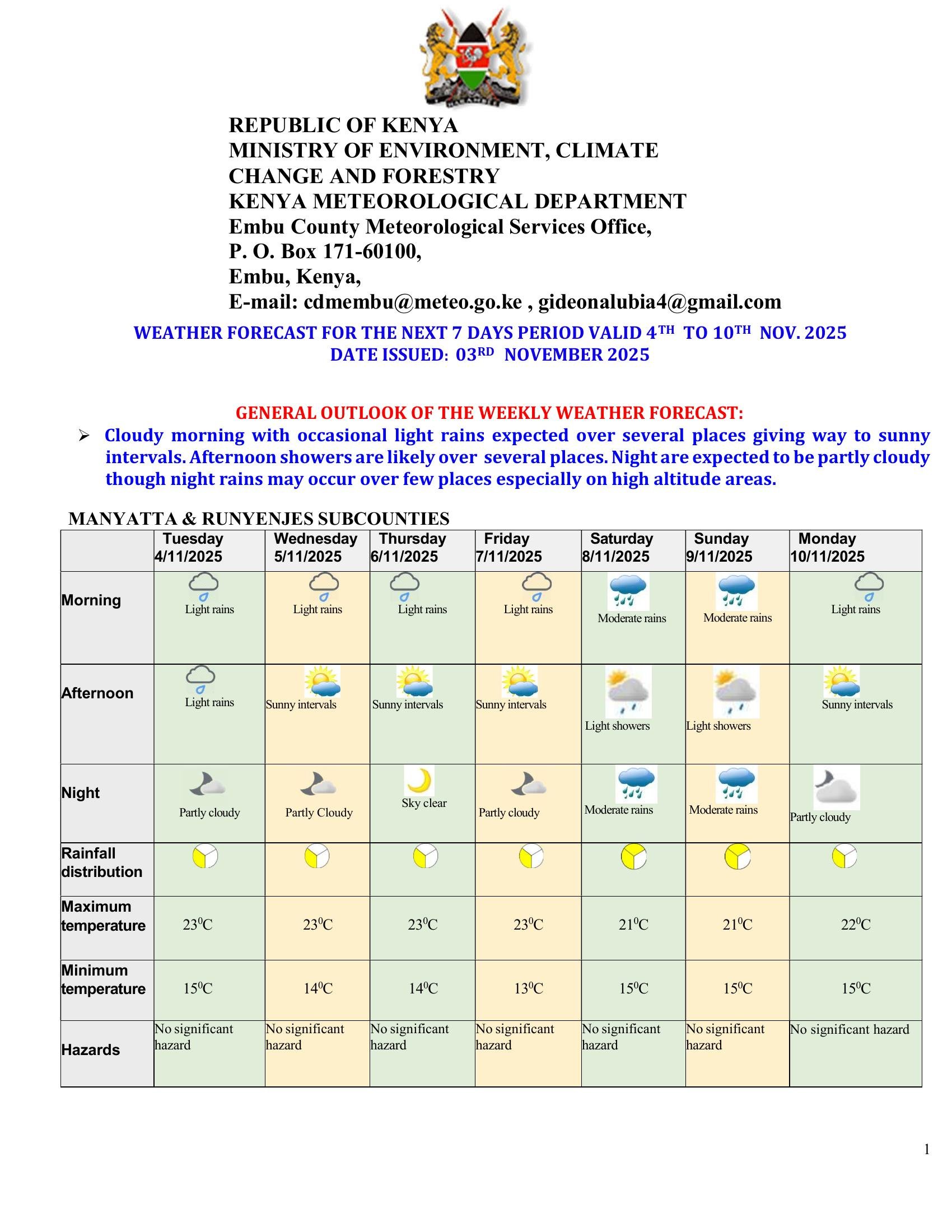 Embu County weekly (4 to 10 Nov. 2025)